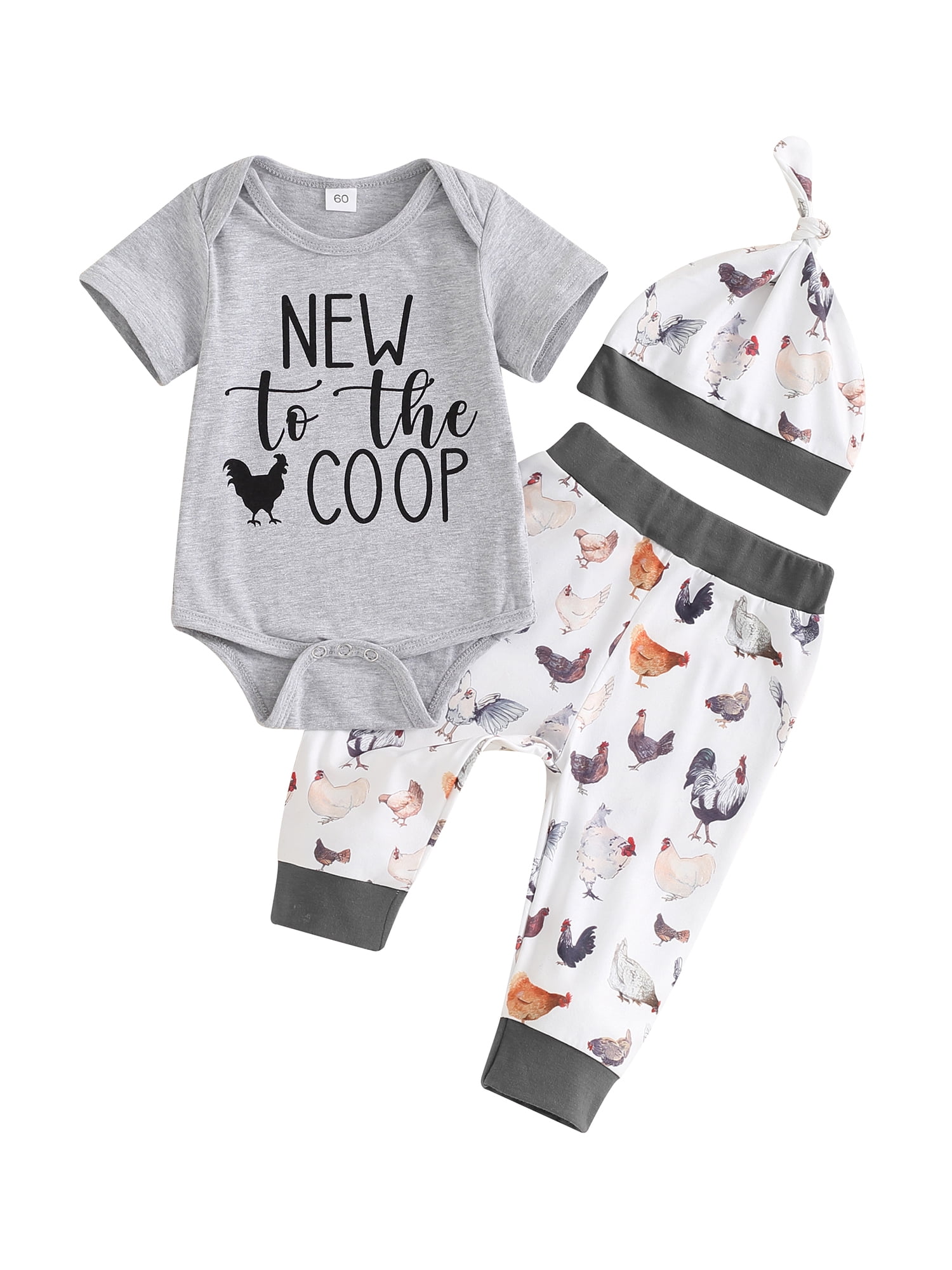 vera natura Baby Boys Summer Outfits Letter Print Crew Rooster Hen ...