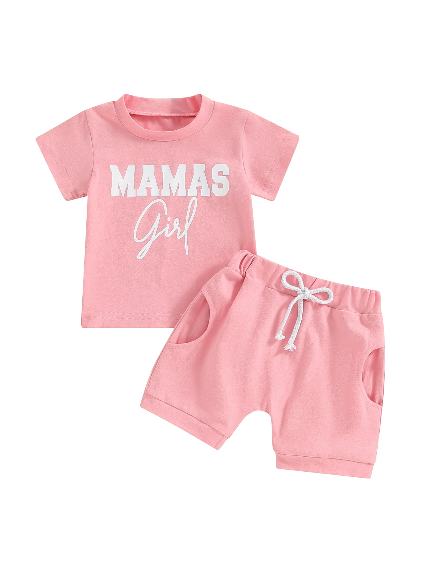 vera natura Baby Girl Shorts Set Short Sleeve Letter Print Tops + Pocket Shorts 2Pcs Infant ...