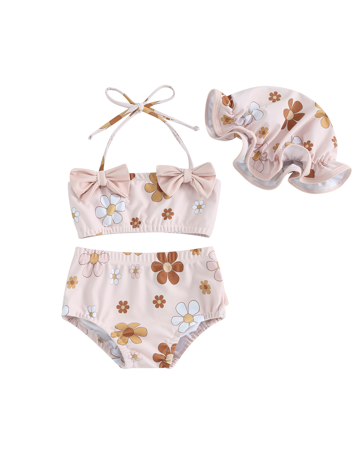vera natura Baby Girl Swimsuit Outfits, Halter Neck Flower Print 3D Bow ...