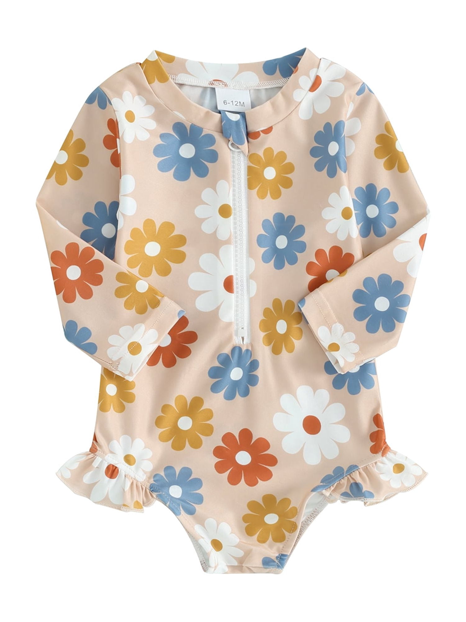 vera natura Baby Girl Swimwear Summer Floral Print Ruffle Zipper Long ...
