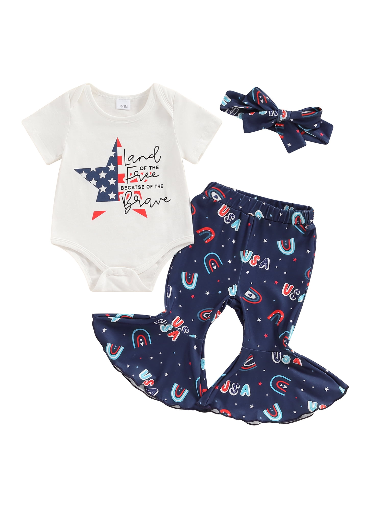 vera natura Baby Girls 4th of July Sets White Short Sleeve Letter Stars ...