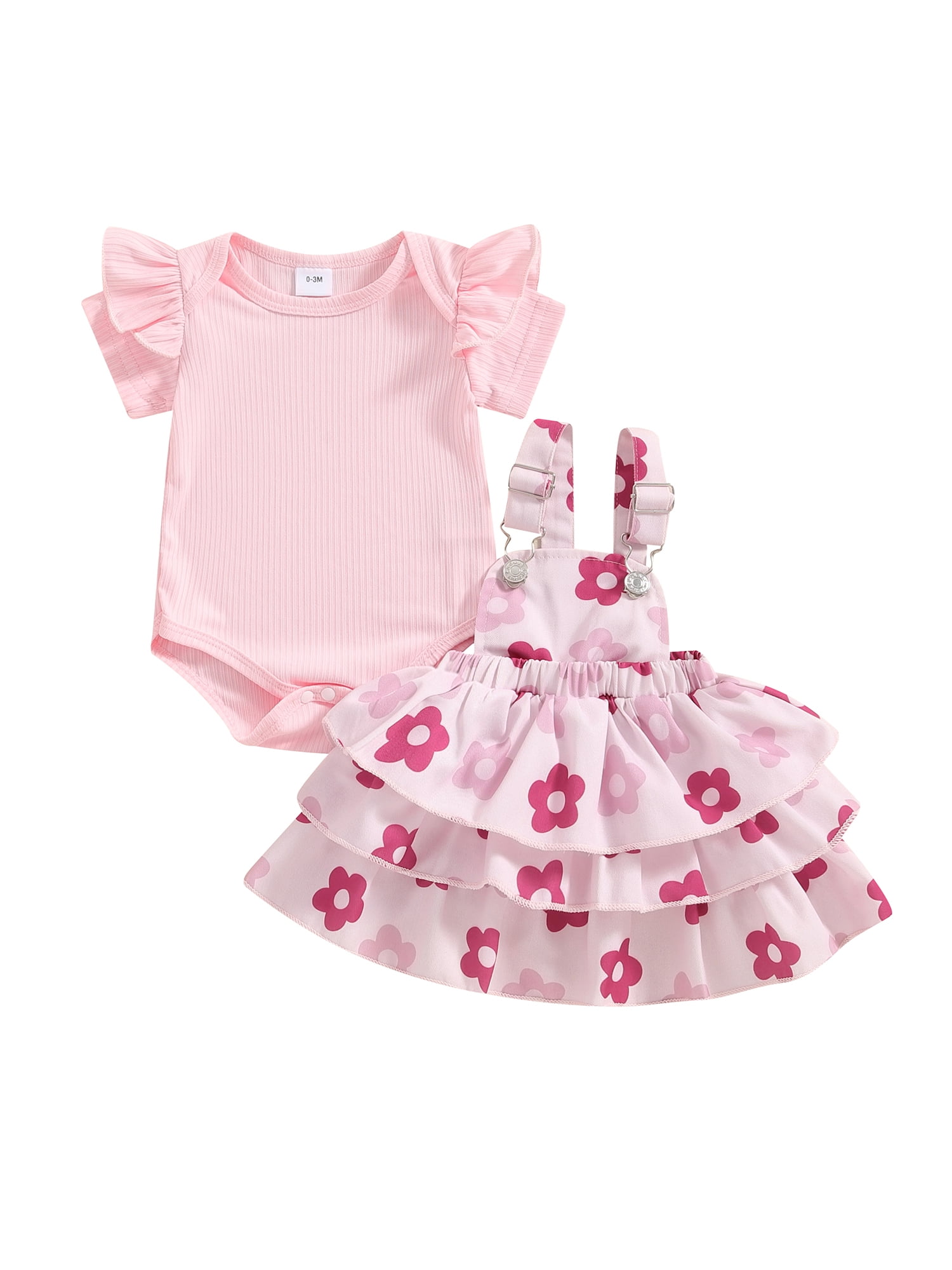 vera natura Baby Girls Spring Outfits Short Sleeve Romper + Floral ...