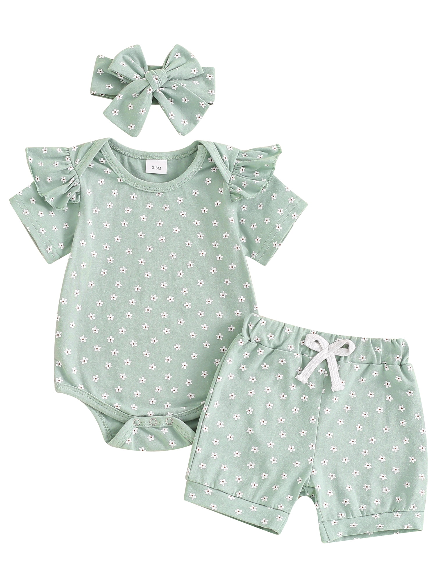 vera natura Baby Girls Summer Shorts Sets Flying Sleeve Floral Print ...