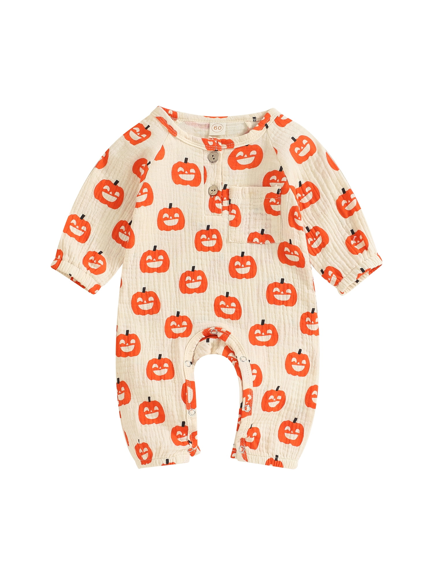 vera natura Baby Jumpsuit, Long Sleeve Pumpkin/Bat Print Newborn Romper ...