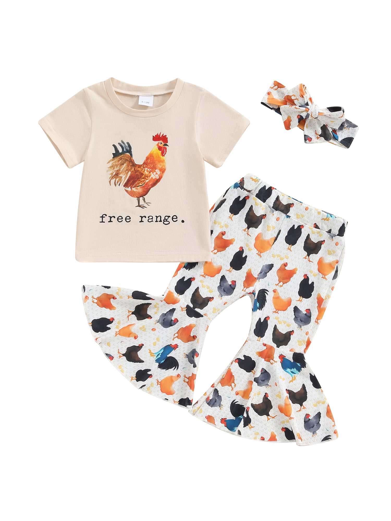 vera natura Girls Flare Pants Set Adorable Farm Chicken Short Sleeve ...