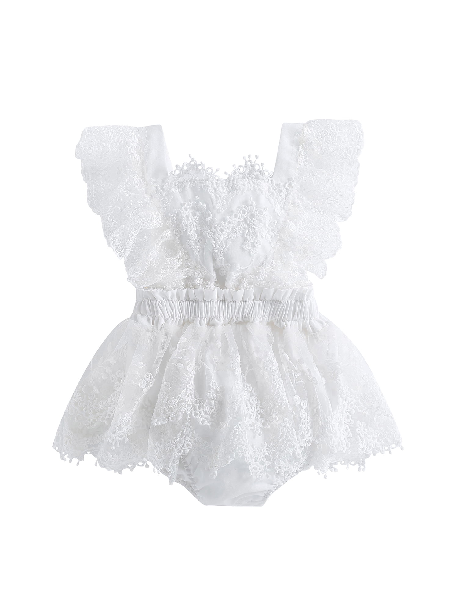 vera natura Kid Girl Romper, Fly Sleeve Square Neck Ruffle Lace Summer ...