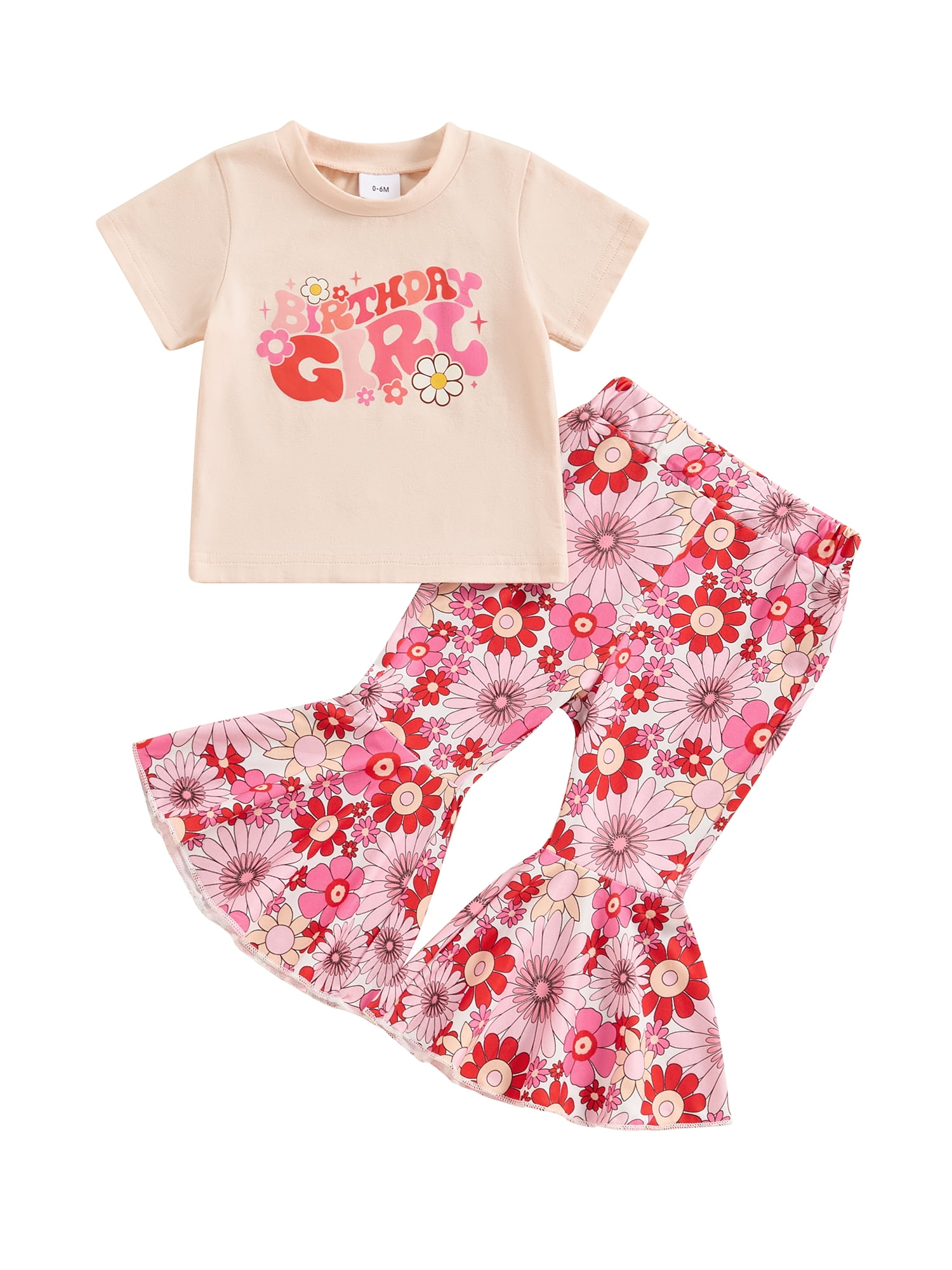 vera natura Kid Girls Pants Set, Flower Print Short Sleeve Crew Neck T ...