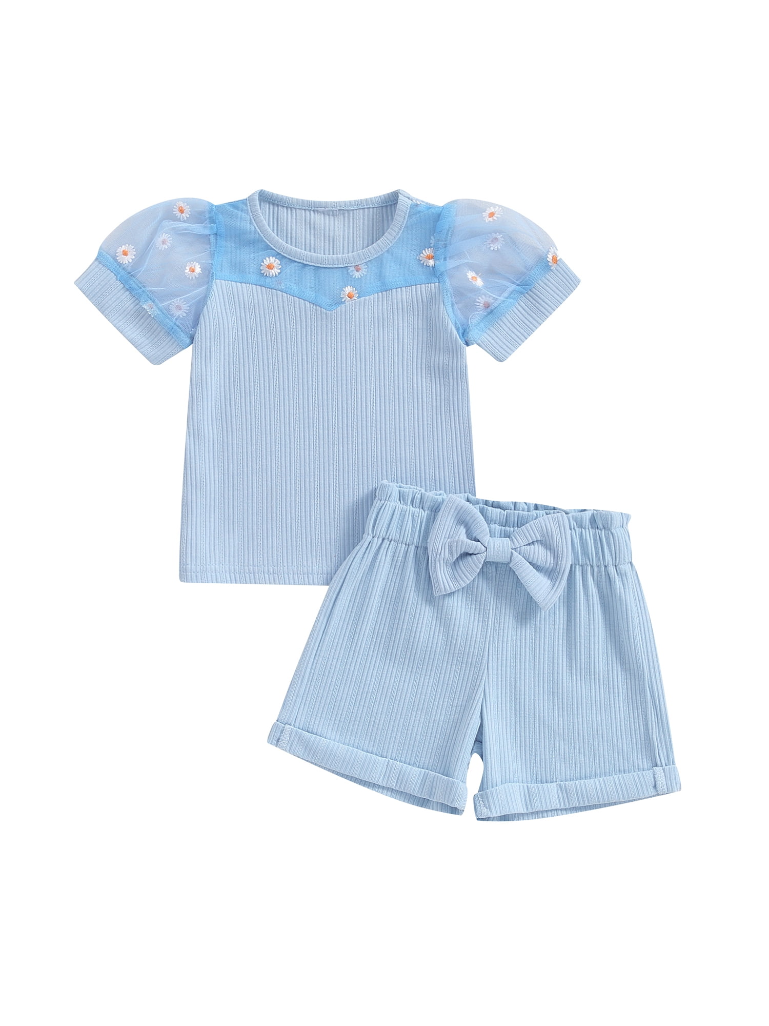 vera natura Little Girl Ribbed Set, Daisy Embroidery Patchwork Mesh ...