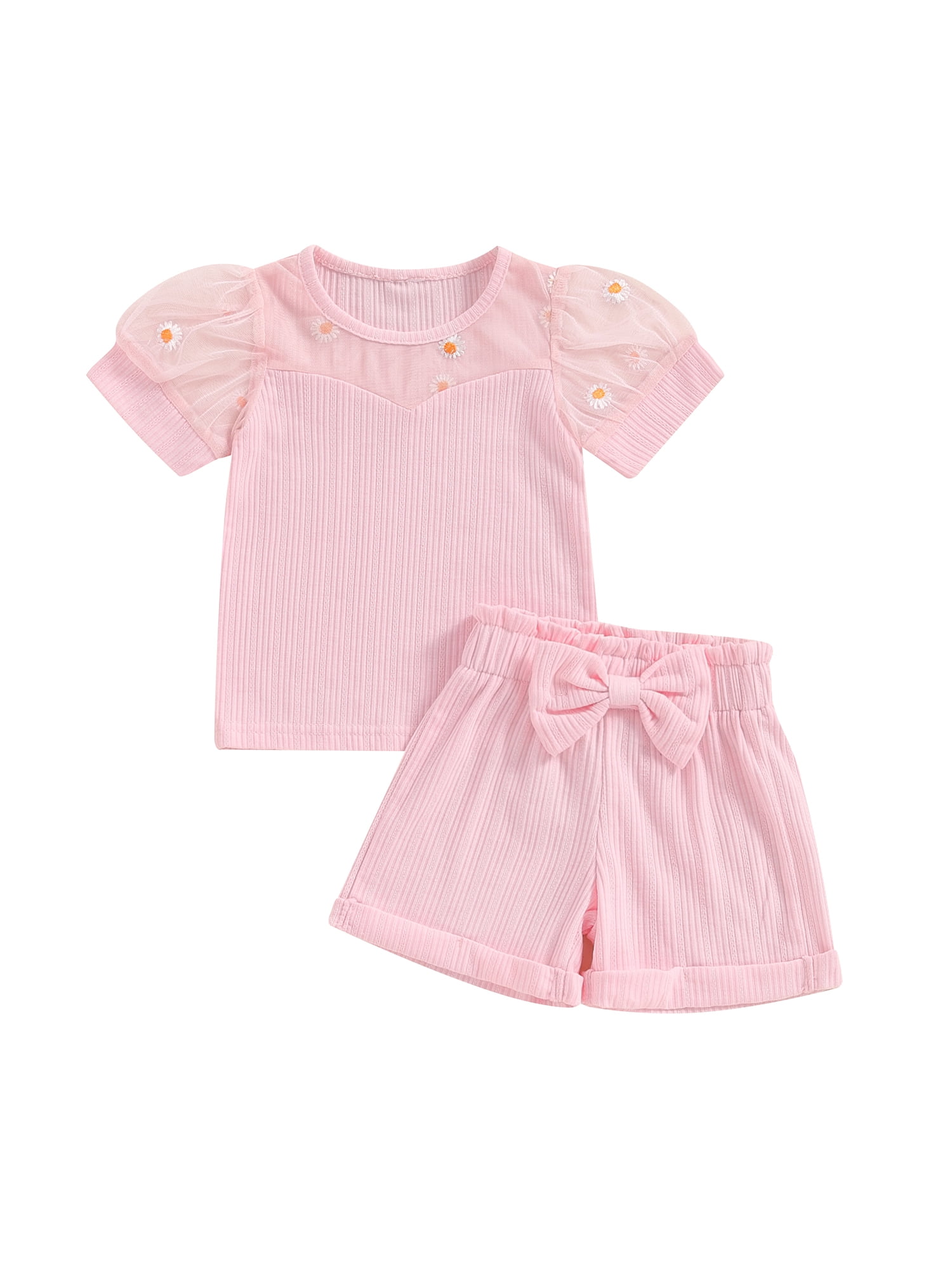 vera natura Little Girl Ribbed Set, Daisy Embroidery Patchwork Mesh ...