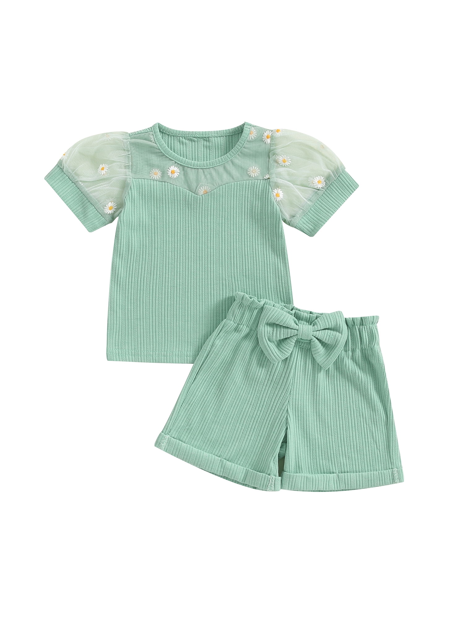 vera natura Little Girl Ribbed Set, Daisy Embroidery Patchwork Mesh ...