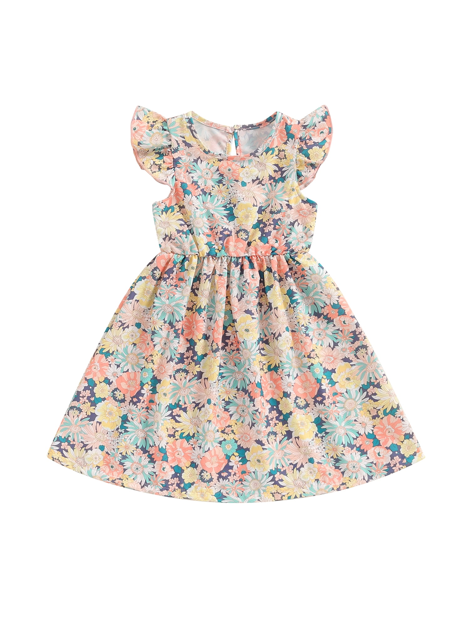 vera natura Little Girl Summer A-Line Dress Floral Print Flying Sleeve ...