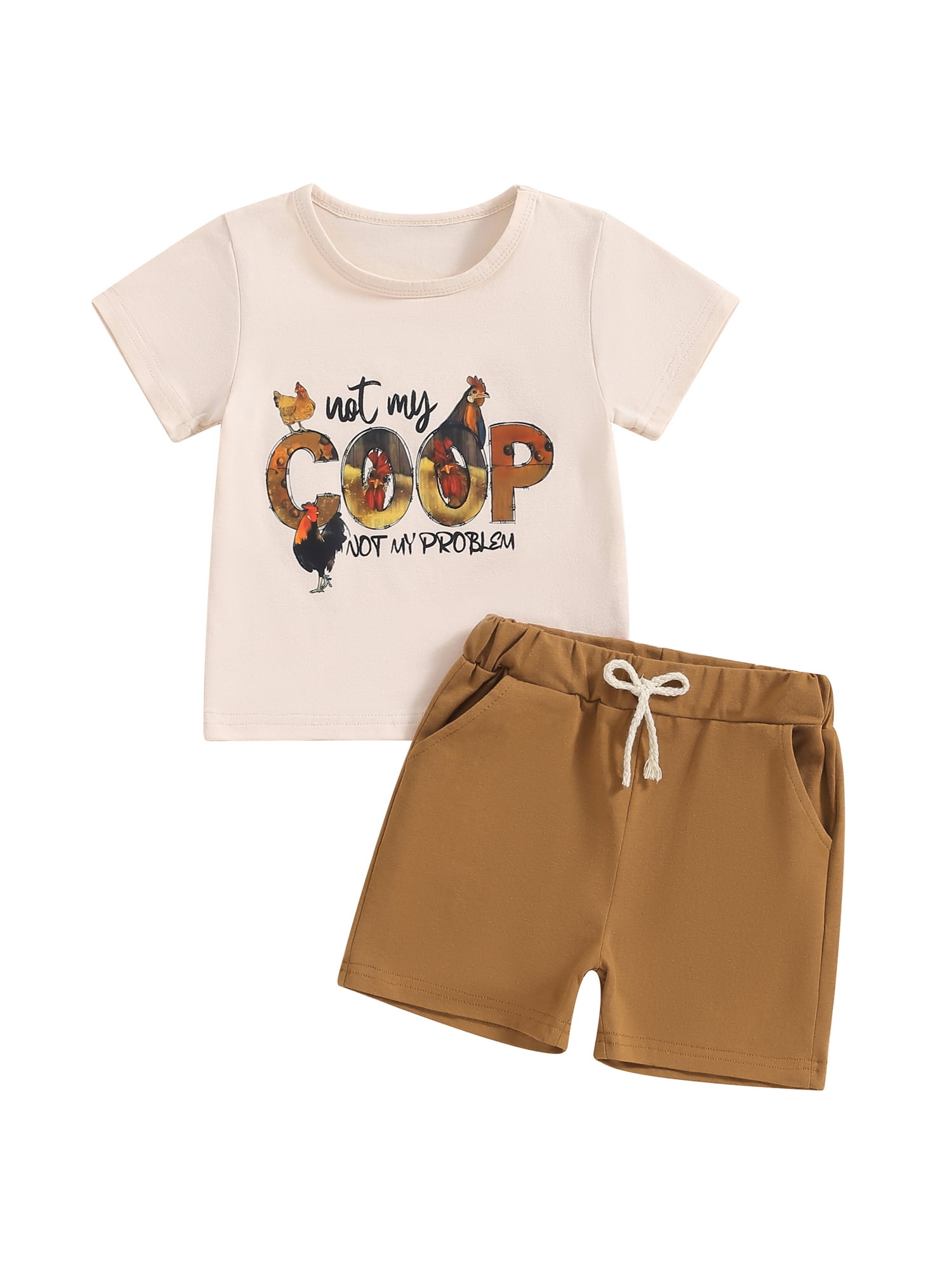 vera natura Toddler Boy Farm Outfit LetterAnimal Print Short Sleeve ...