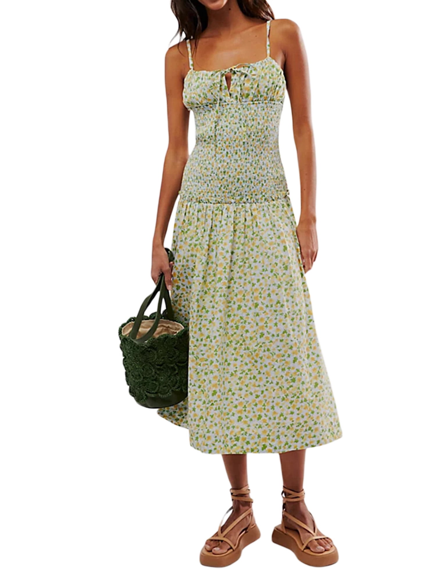 vera natura Women's Summer Cami Dress Floral/Strawberry Print Spaghetti ...