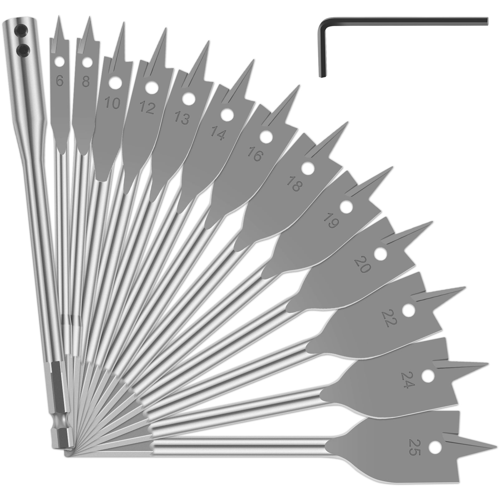 verlacod 15Pcs Spade Drill Bit Set 6mm-25mm Carbon Steel Paddle Flat ...