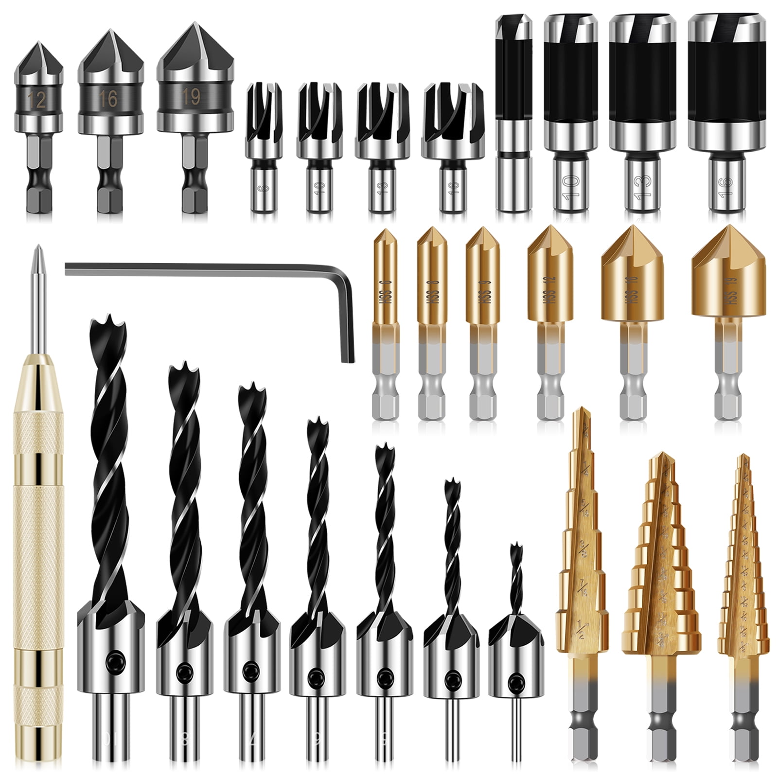 verlacod 29Pcs Countersink Drill Bit Set ,Heavy Duty Chamfer Drill Bit ...