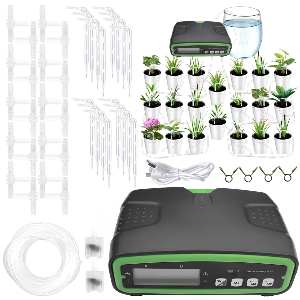 verlacod Auto Drip Irrigation Kit Dual Pumps Automatic Watering System with LCD Display 30-Day ...