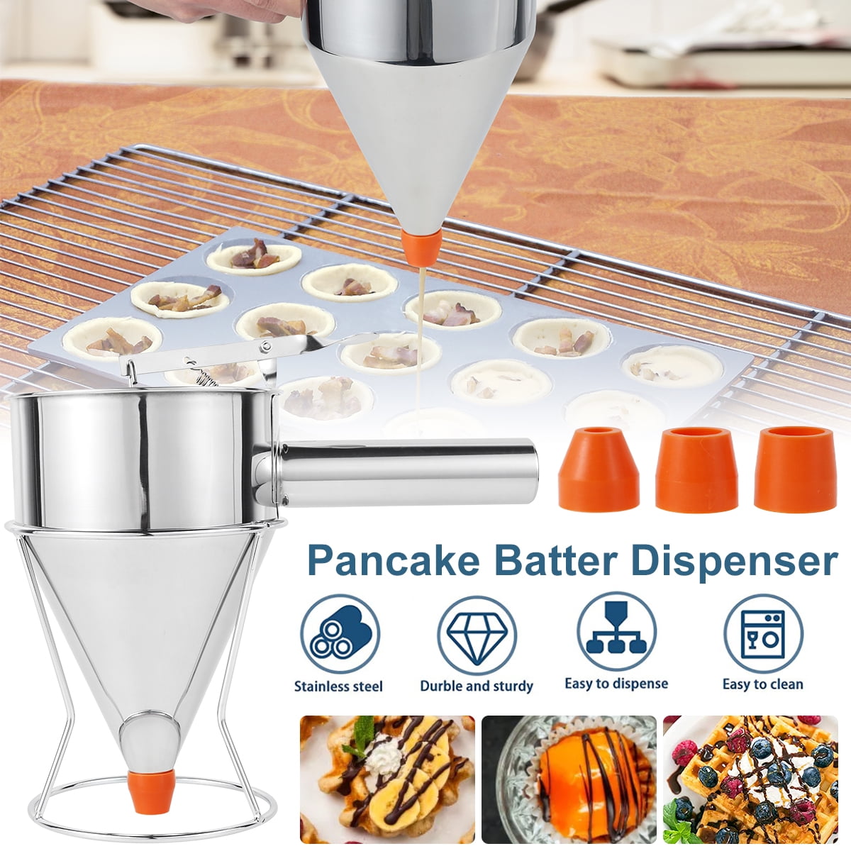 verlacoda 1.2L Pancake Batter Dispenser, Stainless Steel Funnel Cake ...
