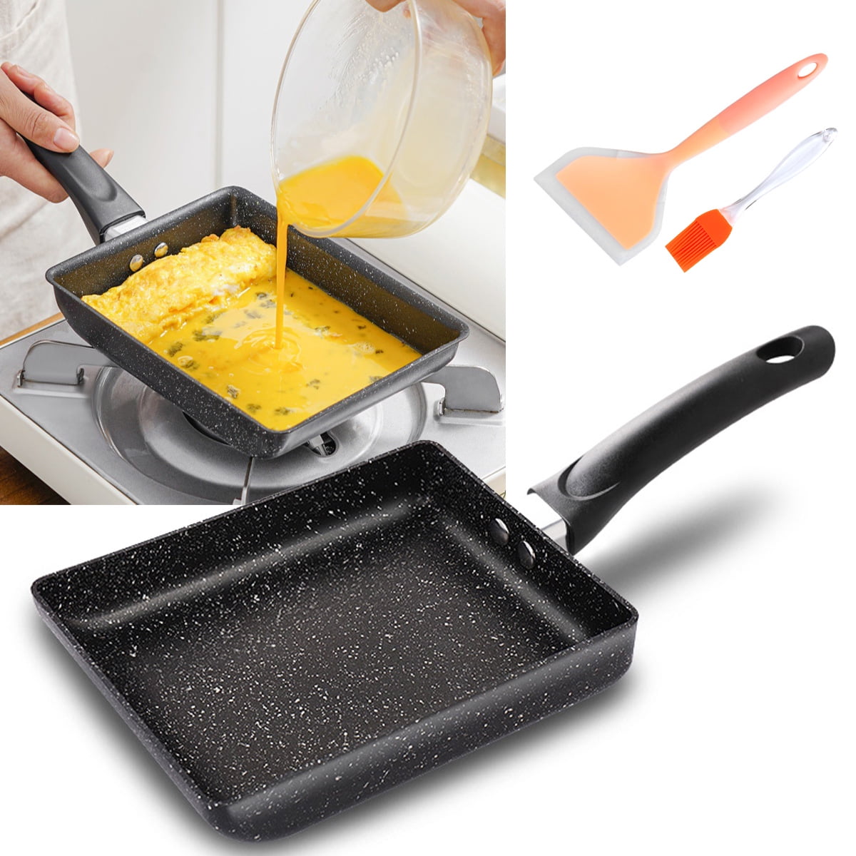 Hvxrjkn Tamagoyaki Non-Stick Pan, Japanese Omelette & Scrambled Egg ...