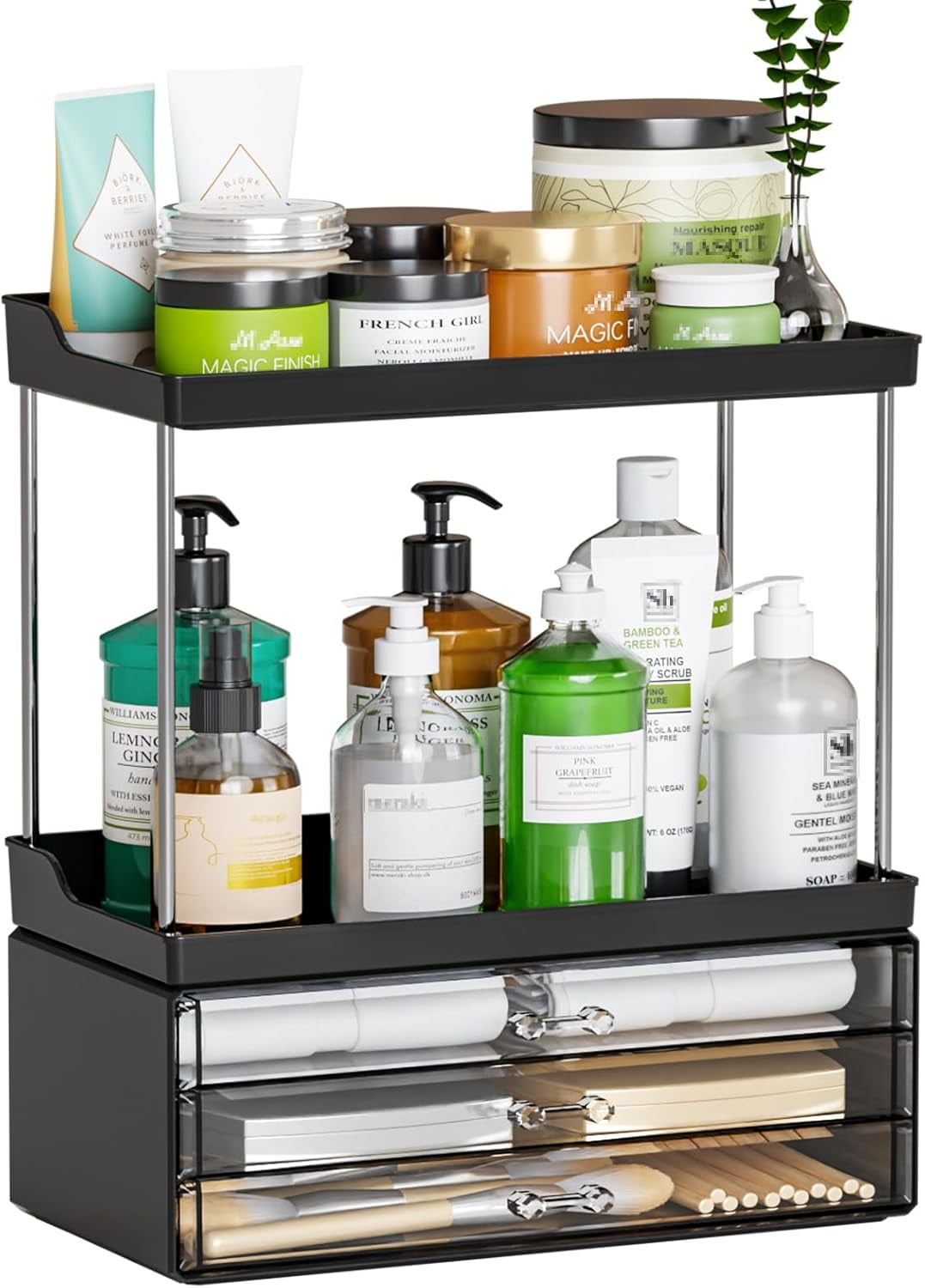 vftybngy 2 Tier 3-Drawer Bathroom Counter Storage Organizer - Stackable ...