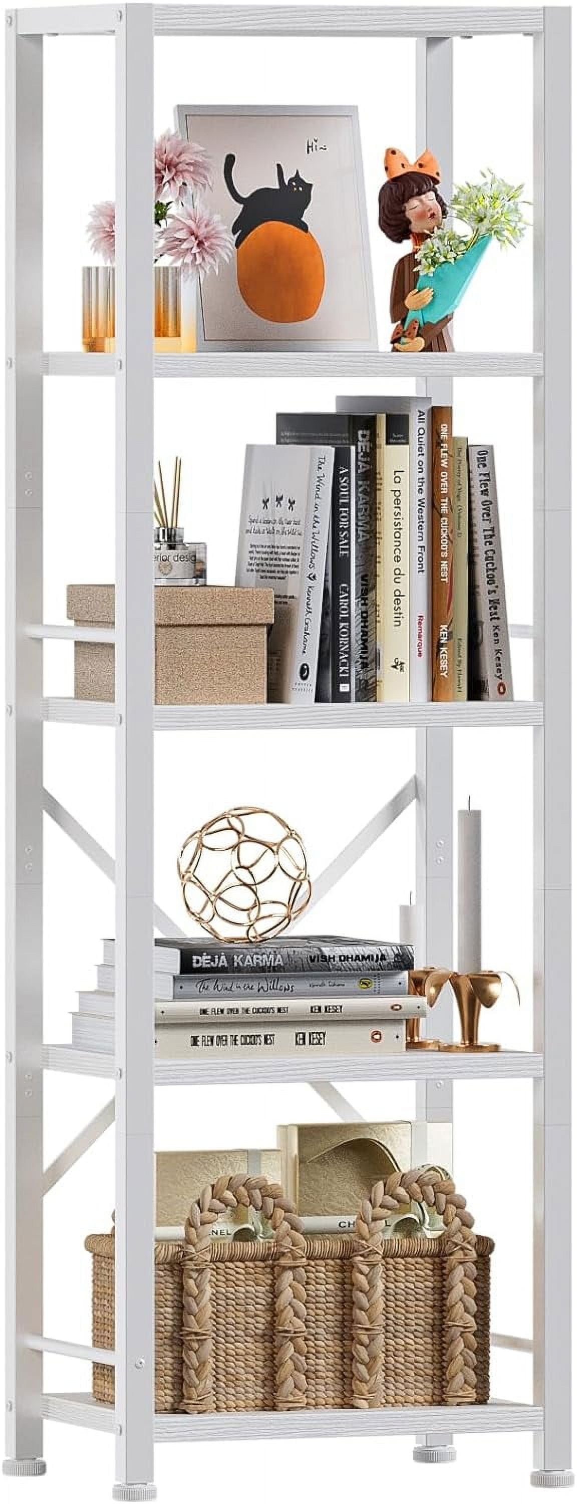 vftybngy 5 Tier Tall Bookshelf Rustic Narrow Bookcase Display Standing ...