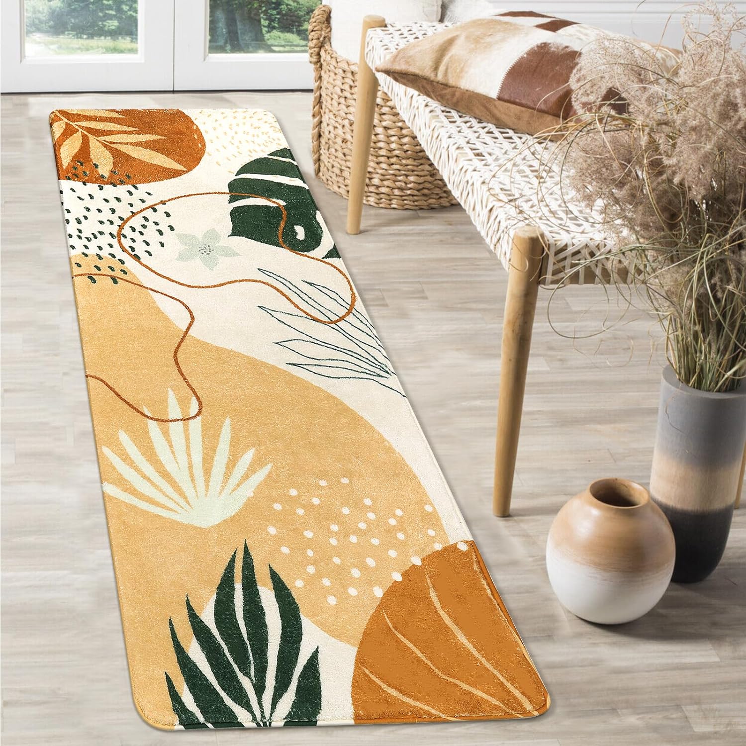 vftybngy Abstract Boho Hallway Runner Rugs Modern Botanical Non Slip ...