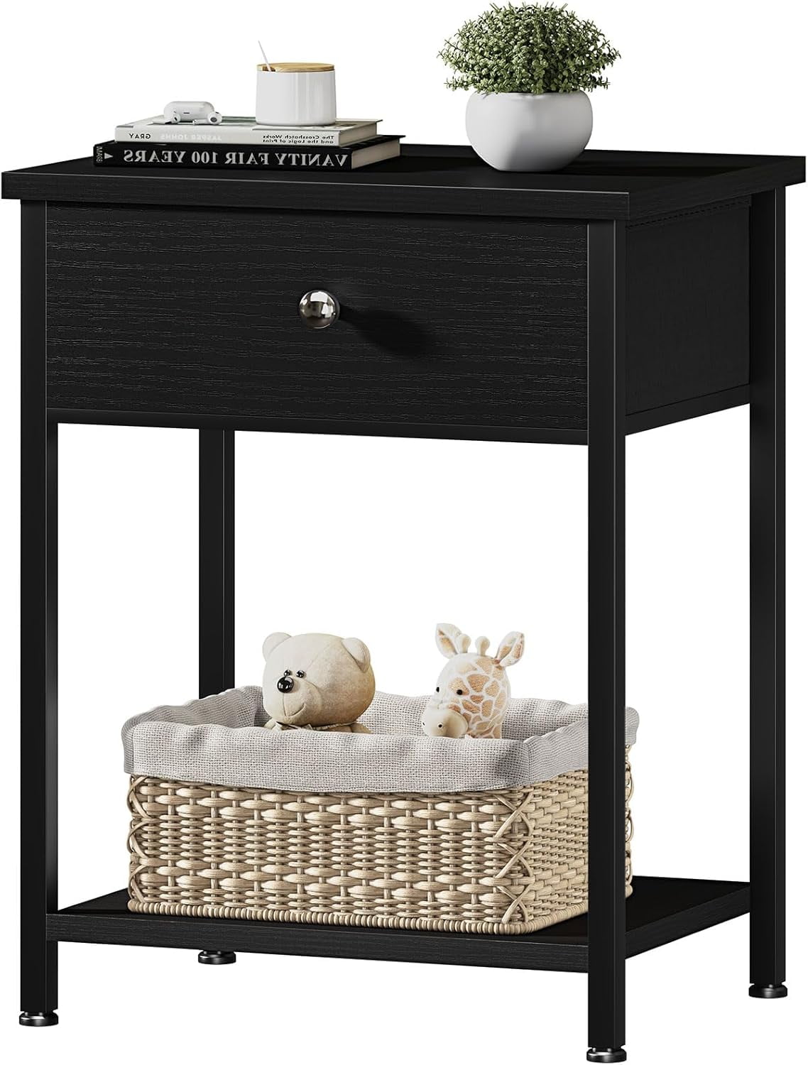 vftybngy Black Nightstand with Drawers Small Night Stand with Storage ...