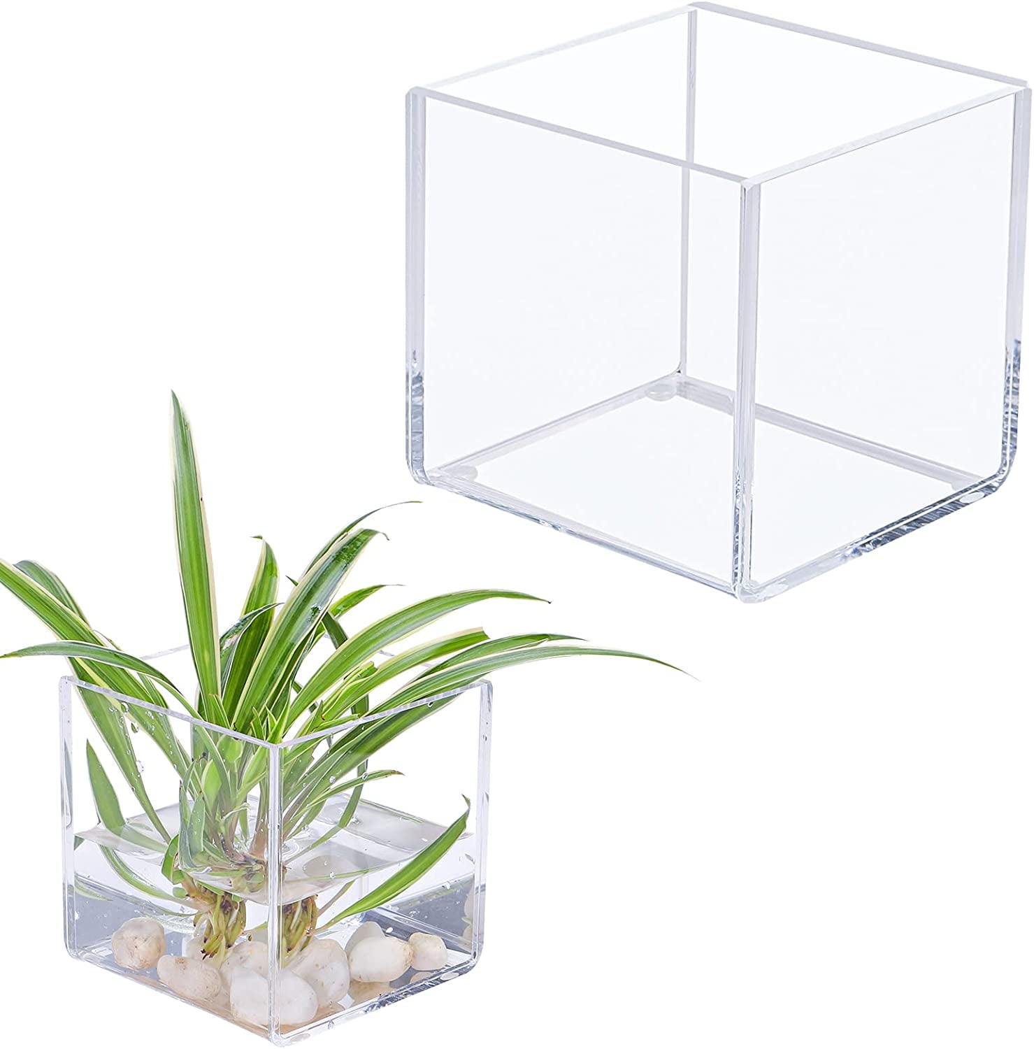 vftybngy Clear Vase 2 Pcs Acrylic Vase 4"x4"x4" Succulent Pots Planters ...