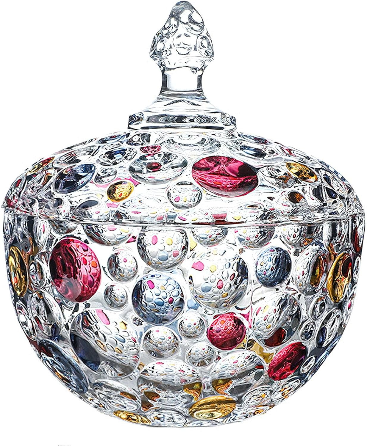 vftybngy Colorful Glass Cookie Jar Elegant Crystal Candy Dish with Lid ...
