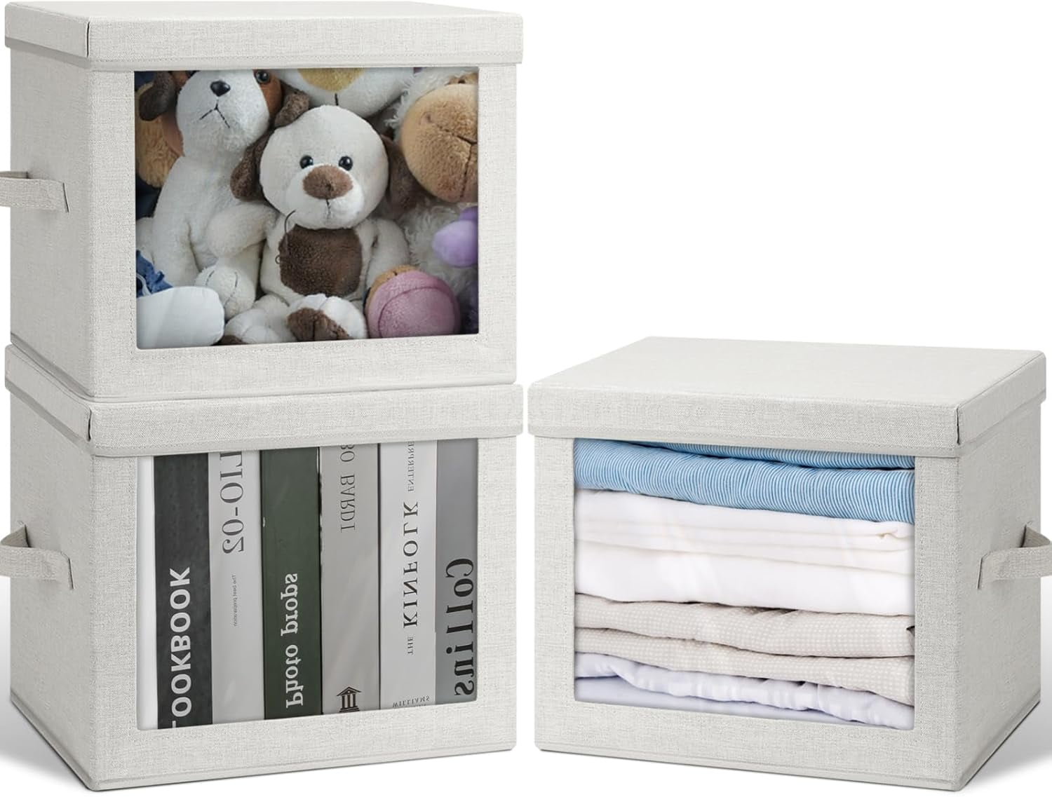 vftybngy HCOCM Large Collapsible Storage Bins with Lids 3 Pack Foldable ...