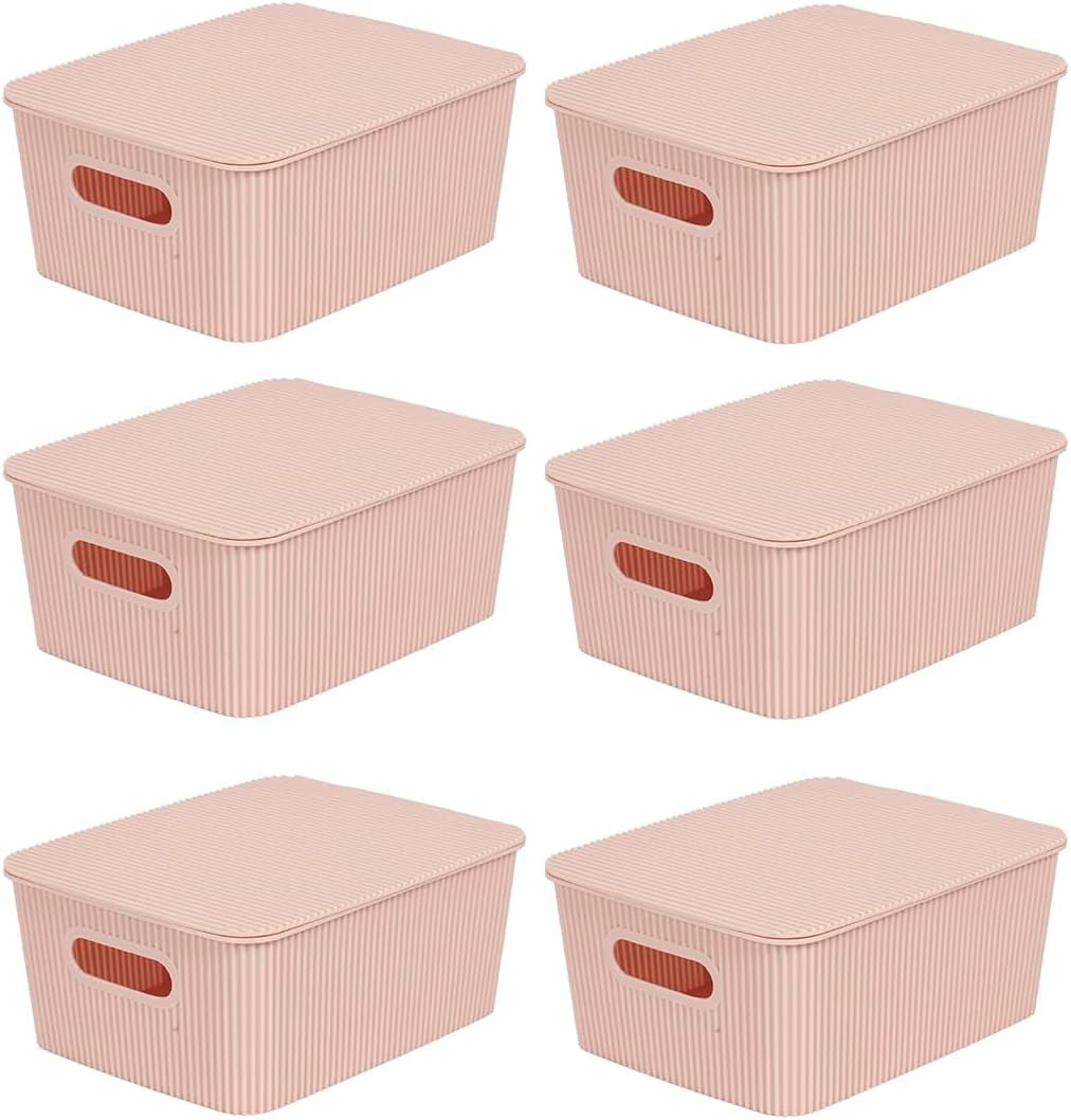 HCOCM Storage Baskets with Lids - Stackable Plastic Boxes with Handles - Decorative Shelf ...