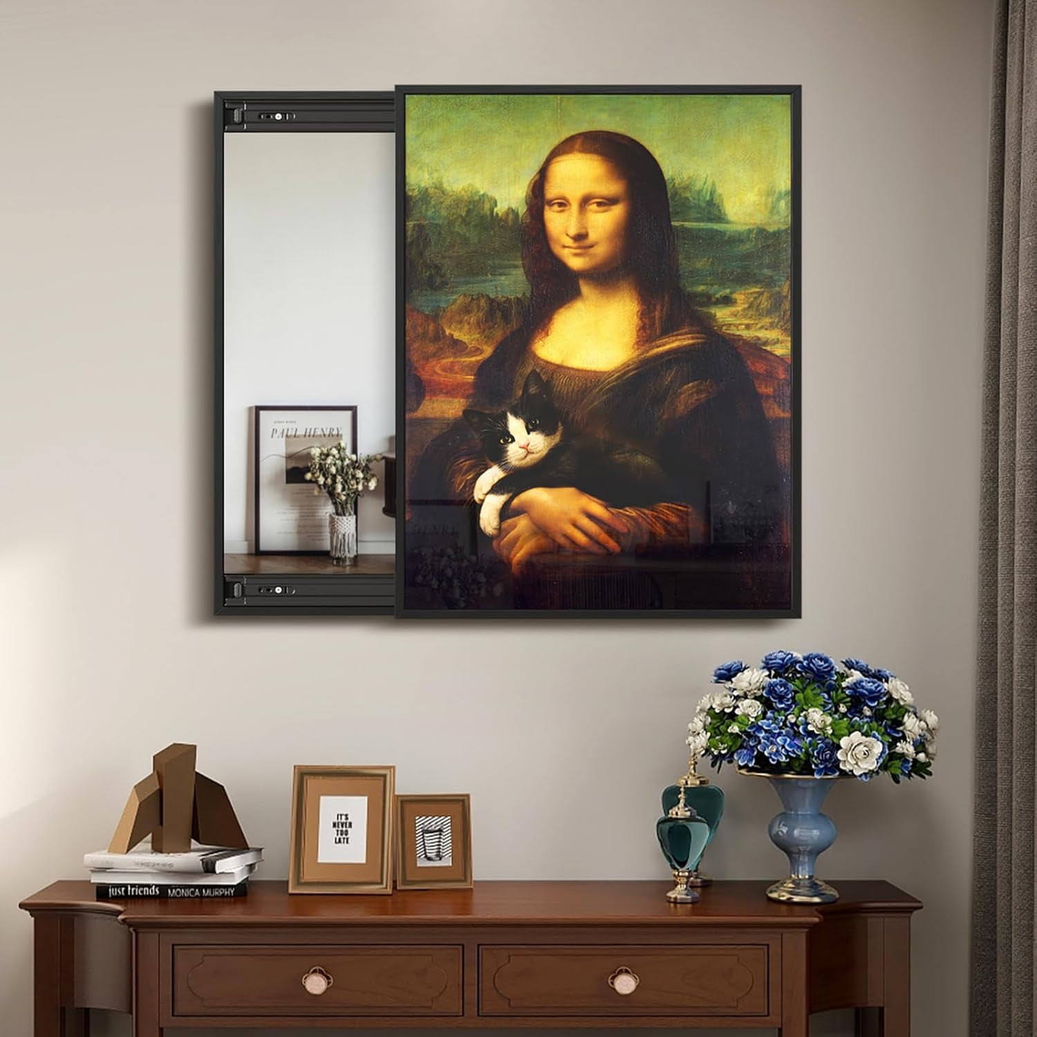 vftybngy Hidden Wall Mounted Mirror Plastic Steel Frame Wall Mirror ...