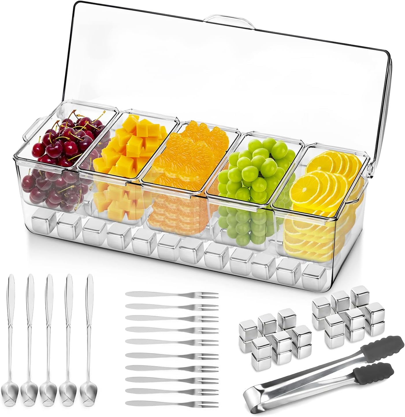 vftybngy Ice Chilled Compartment Condiment Server Caddy Contains 5 ...