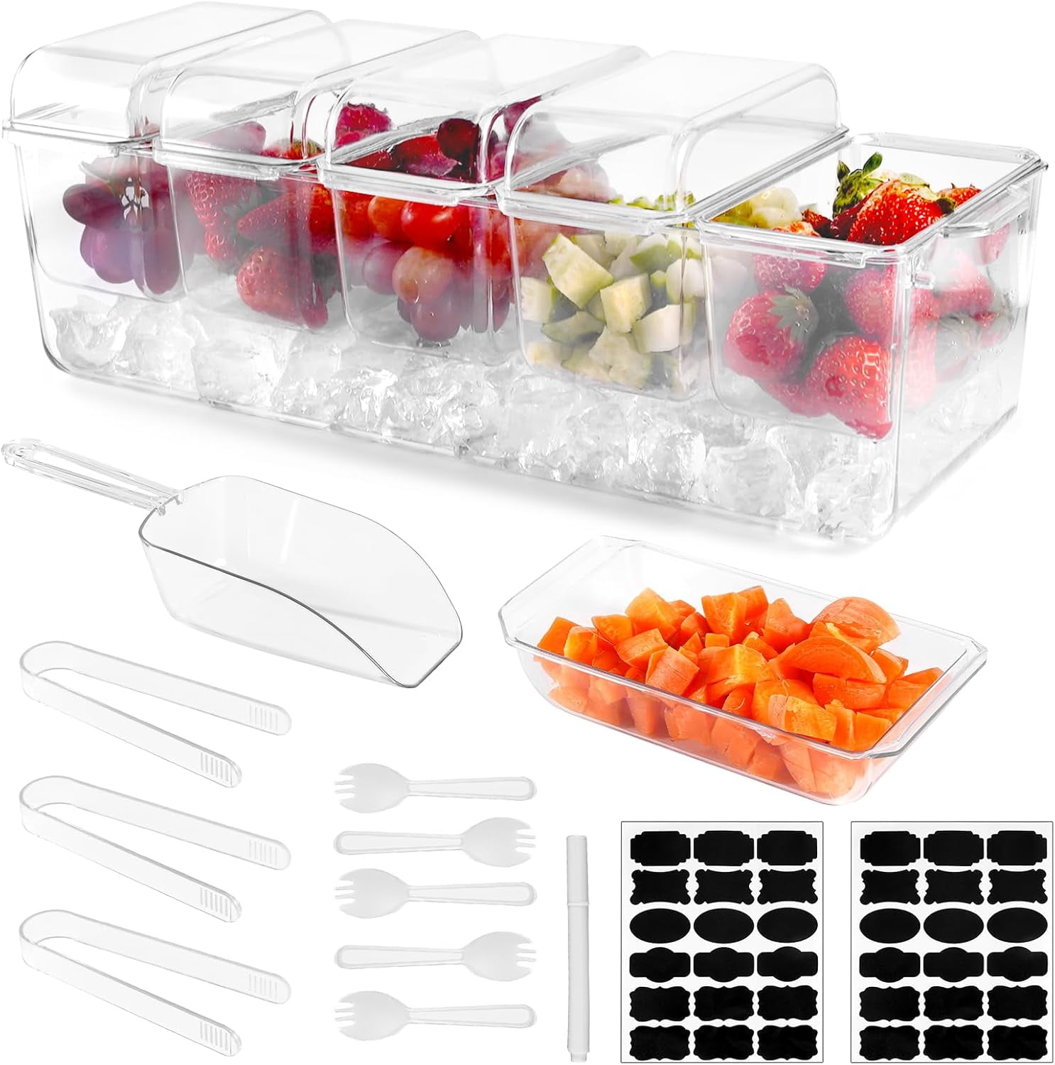 vftybngy Ice Chilled Condiment Server Tray with 5 Removable ...