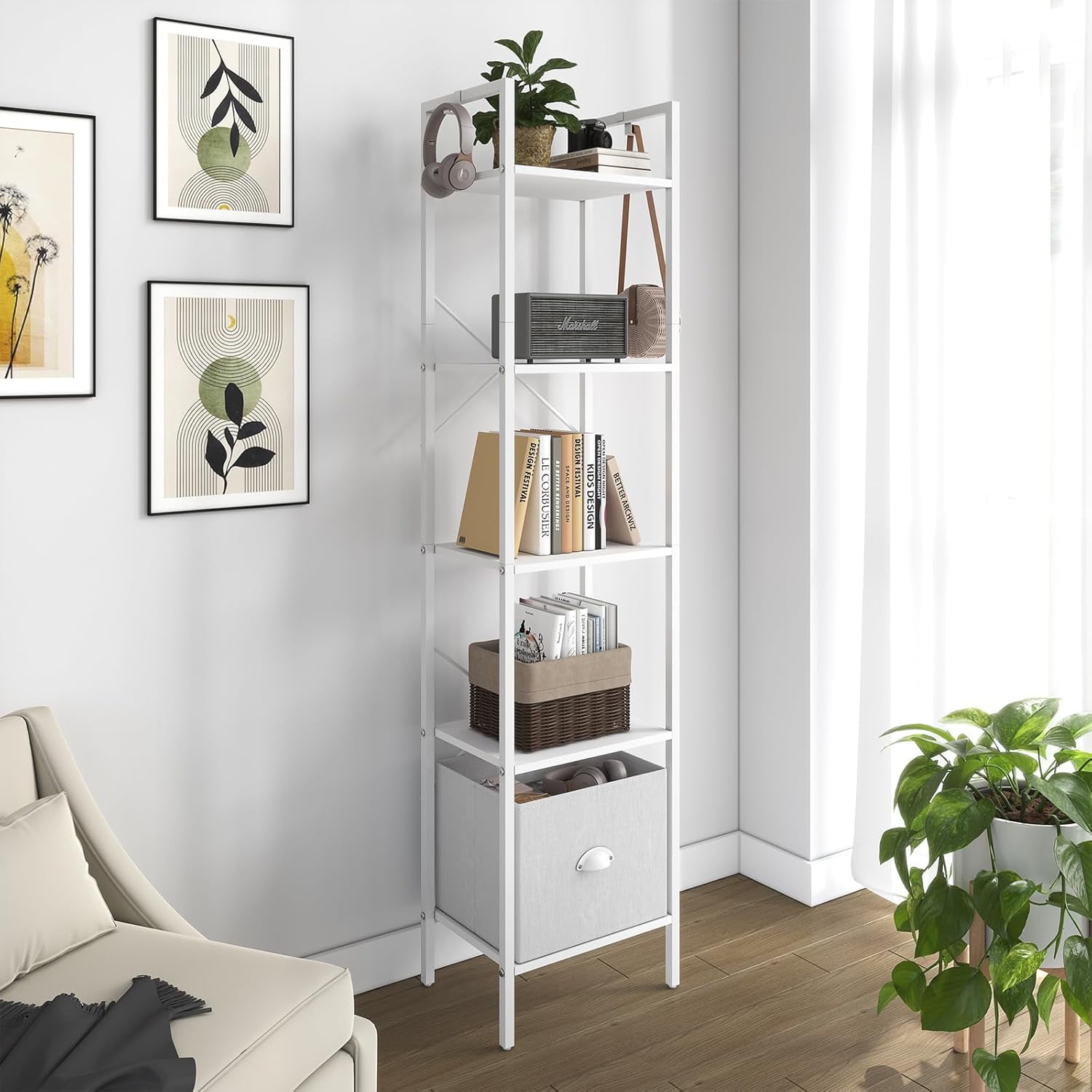 vftybngy JKLCH LTKIF 5 Tier Bookshelves Tall Narrow with Shelves ...