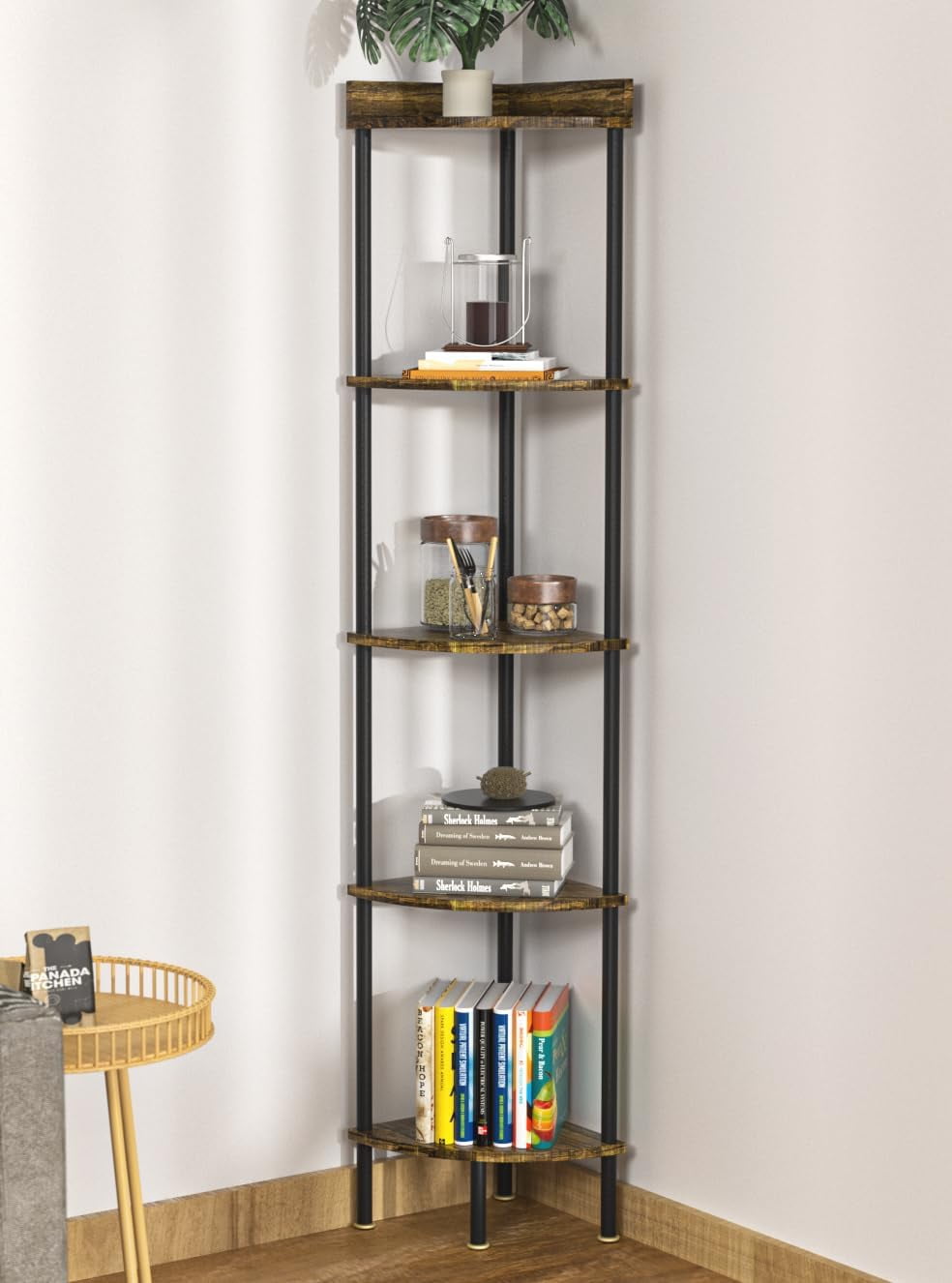 vftybngy JKLCH LTKIF 5 Tier Corner Shelf with Drawer Storage 65" Tall ...