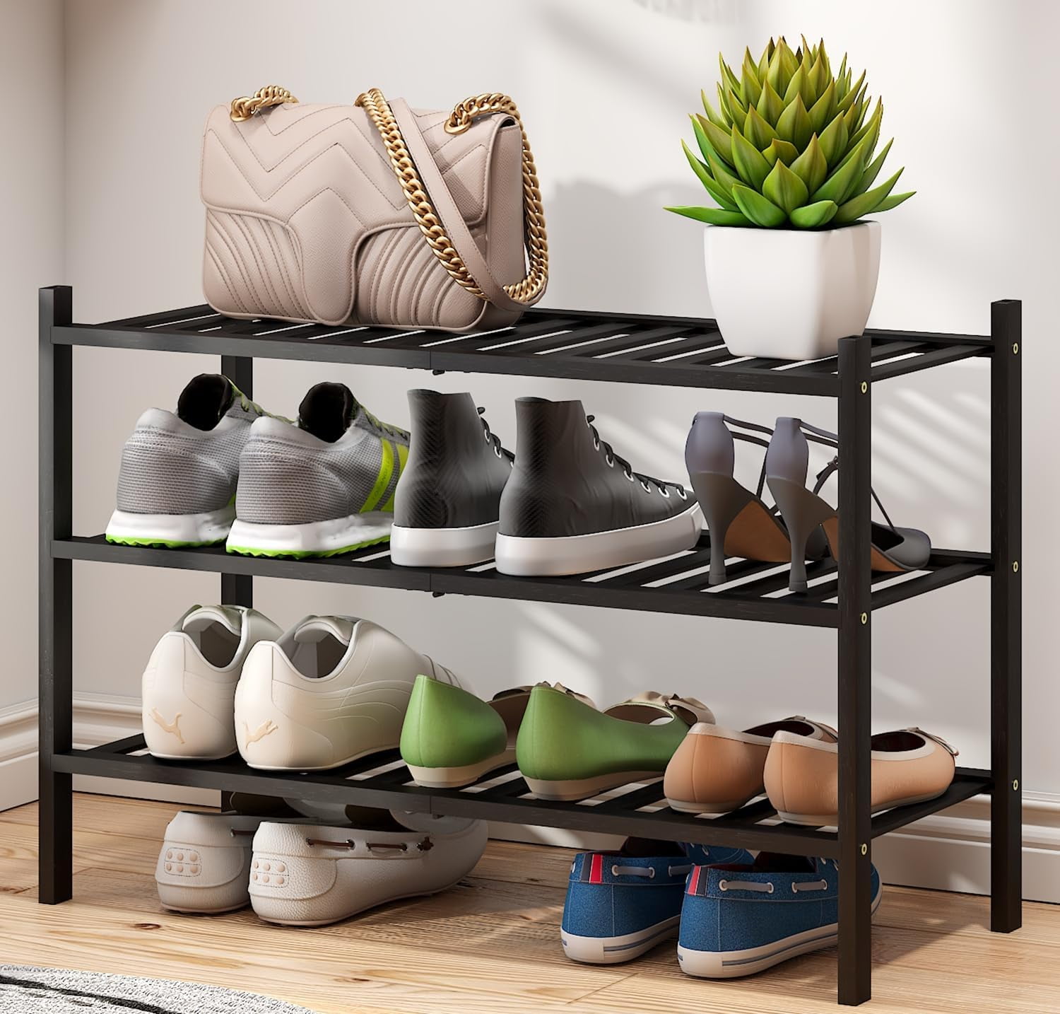 vftybngy JKLCH LTKIF Small Shoe Rack for Entryway 3-Tier Black Shoe ...