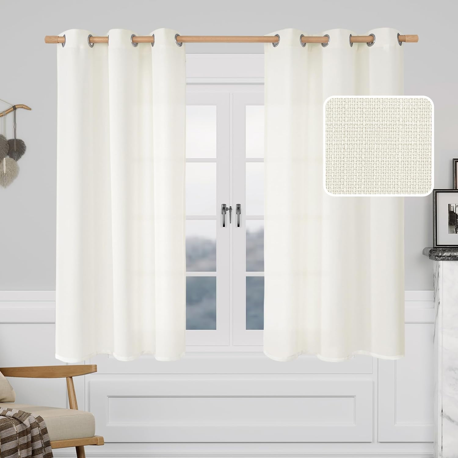 vftybngy Natural Faux Linen Curtains for Bedroom Light Filtering Panels ...