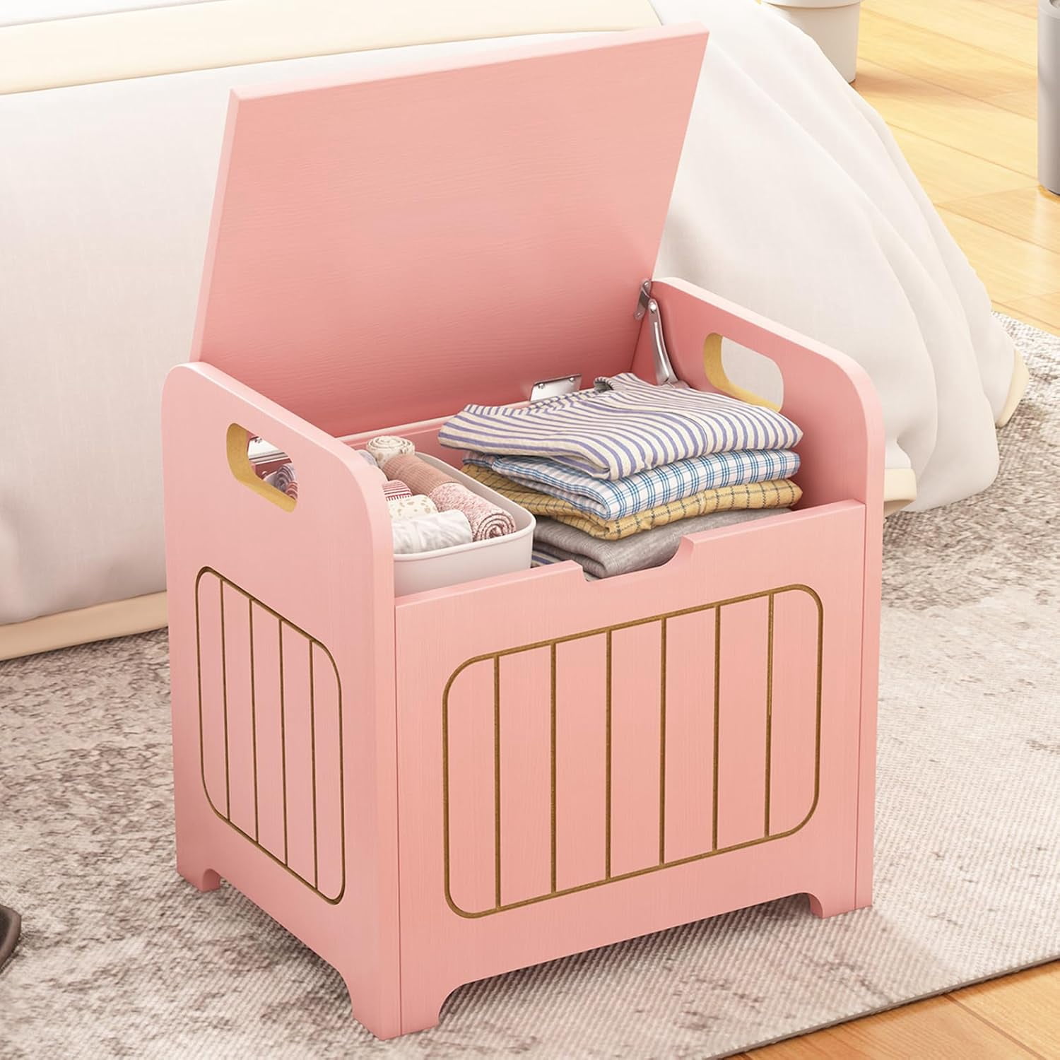 vftybngy Pink Kid Storage Chests Small Cube Toy Organizer Box Wooden ...