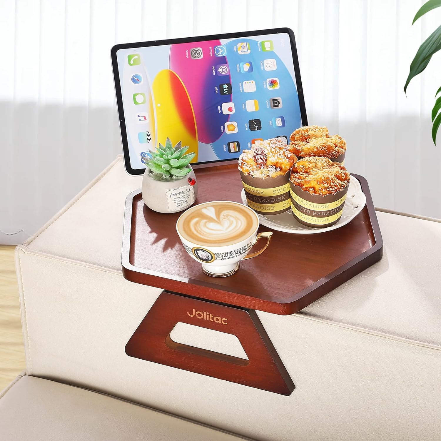 vftybngy Sofa Arm Clip Table Couch Arm Tray Table Wooden Side Tables ...