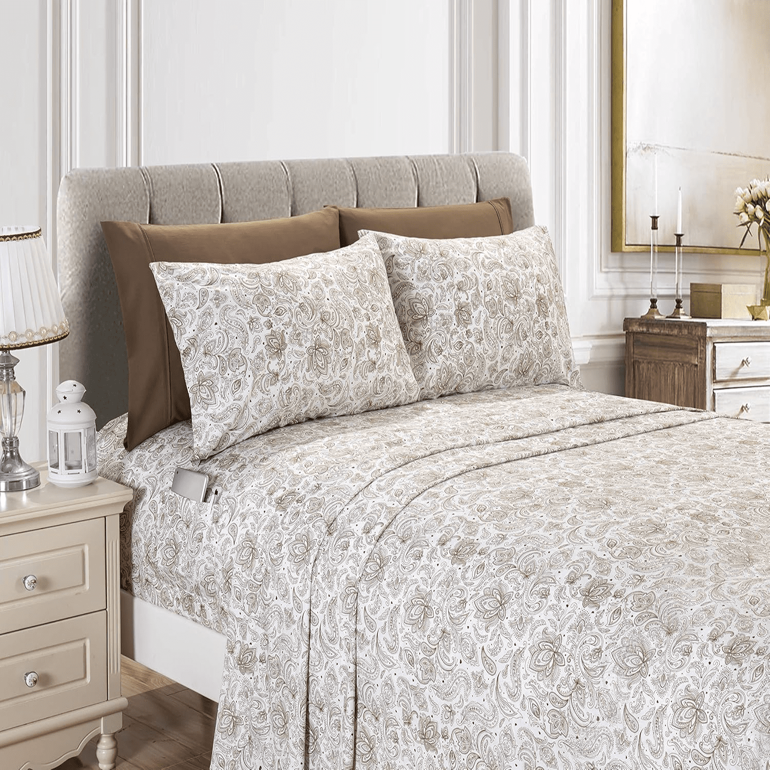 vhgbiodxl Amelia Paisley Printed 6-Piece Sheet Set Deep Pocket 1500 ...