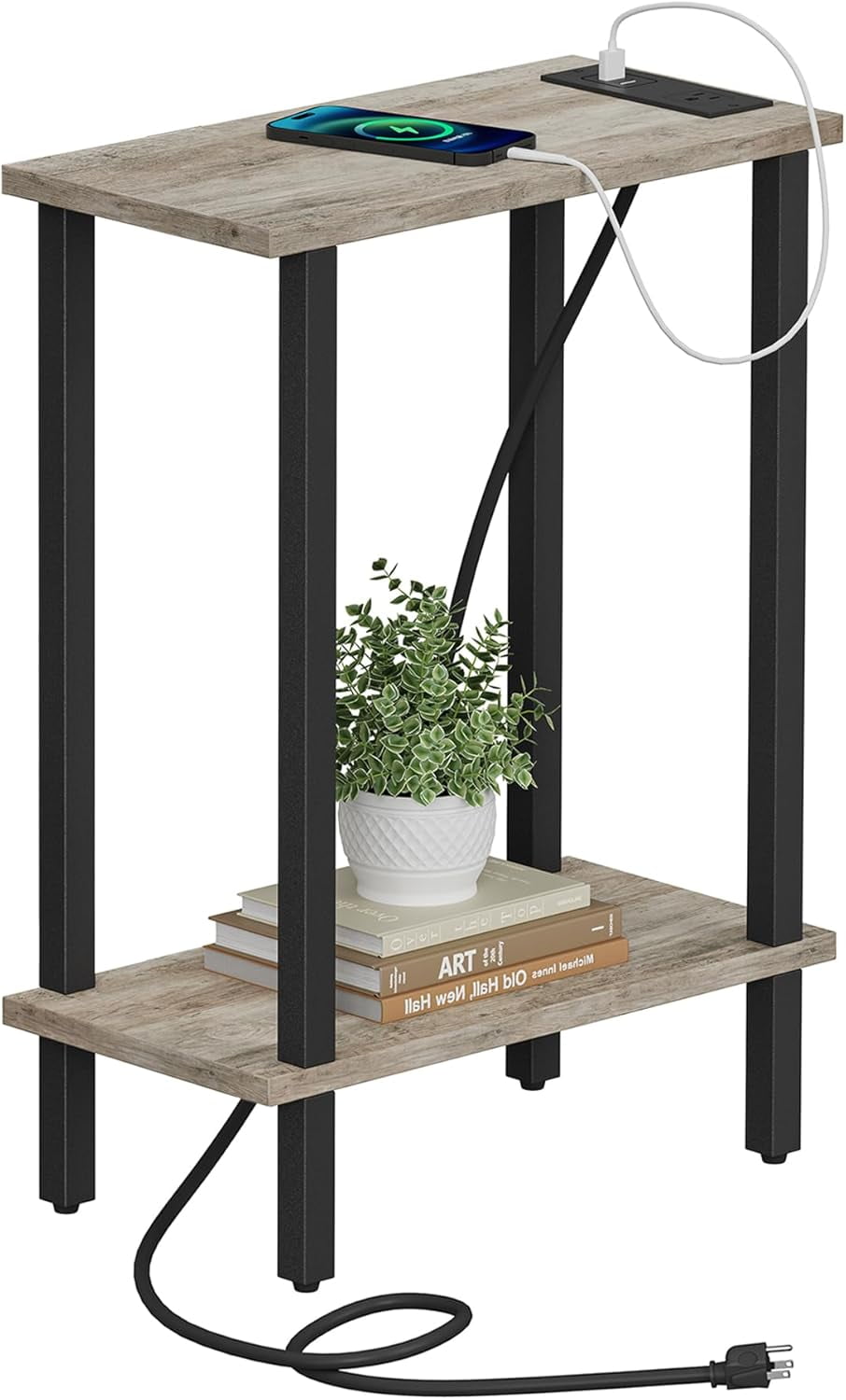 vhgbiodxl Small End Table with Charging Station Narrow Side Table with ...