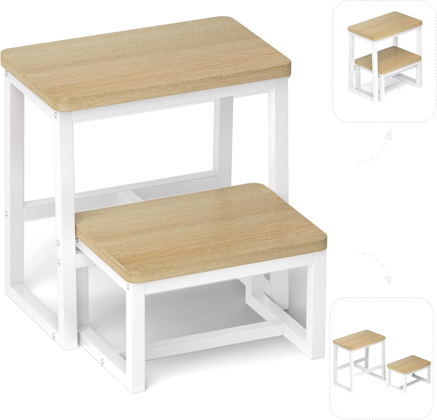 vhibuon 2 Step Stools for Adults Kids Anti-Slip Sturdy Wooden Foot ...