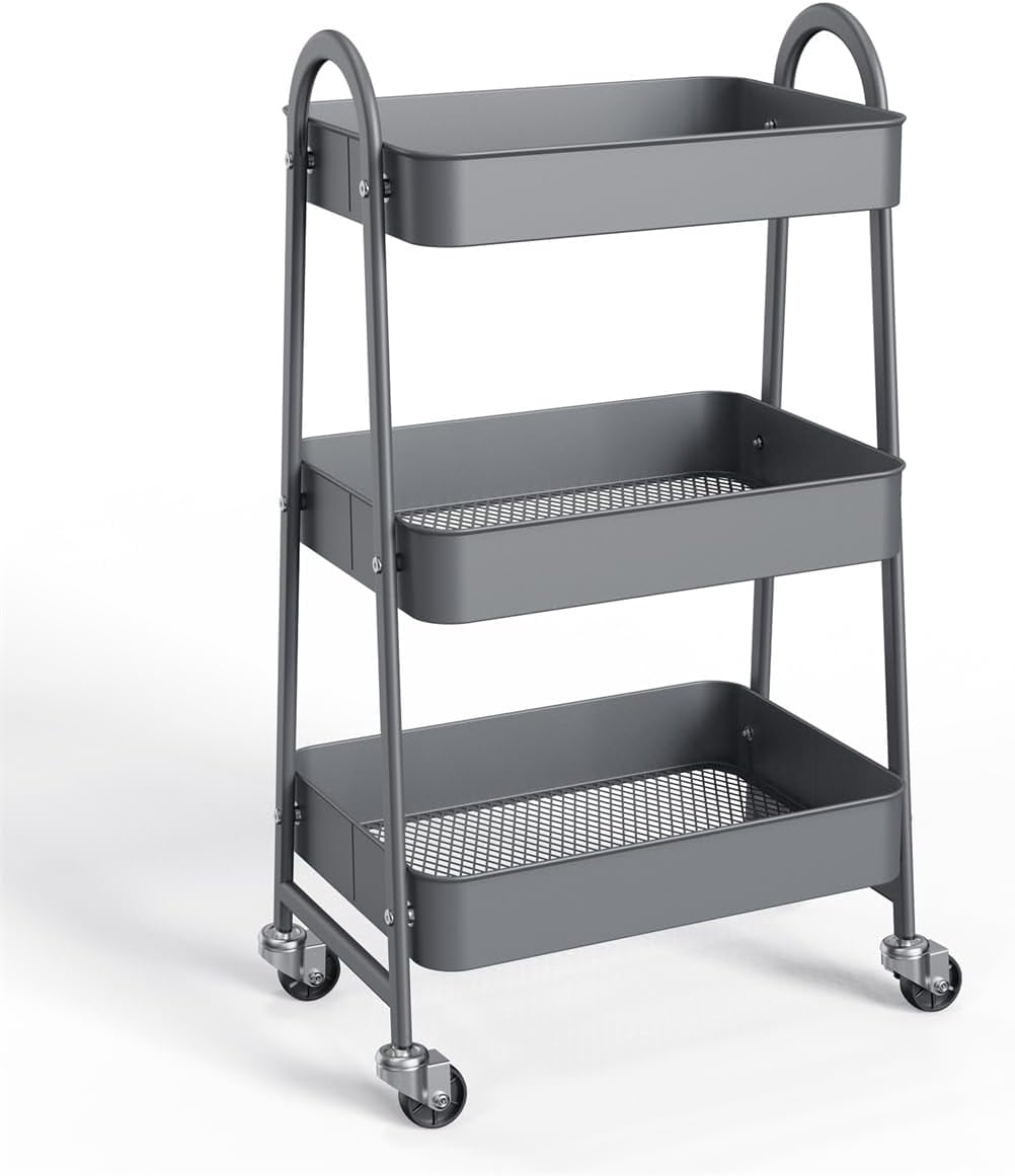 vhibuon 3-Tier Metal Rolling Utility Cart Small Rolling Cart Kitchen ...