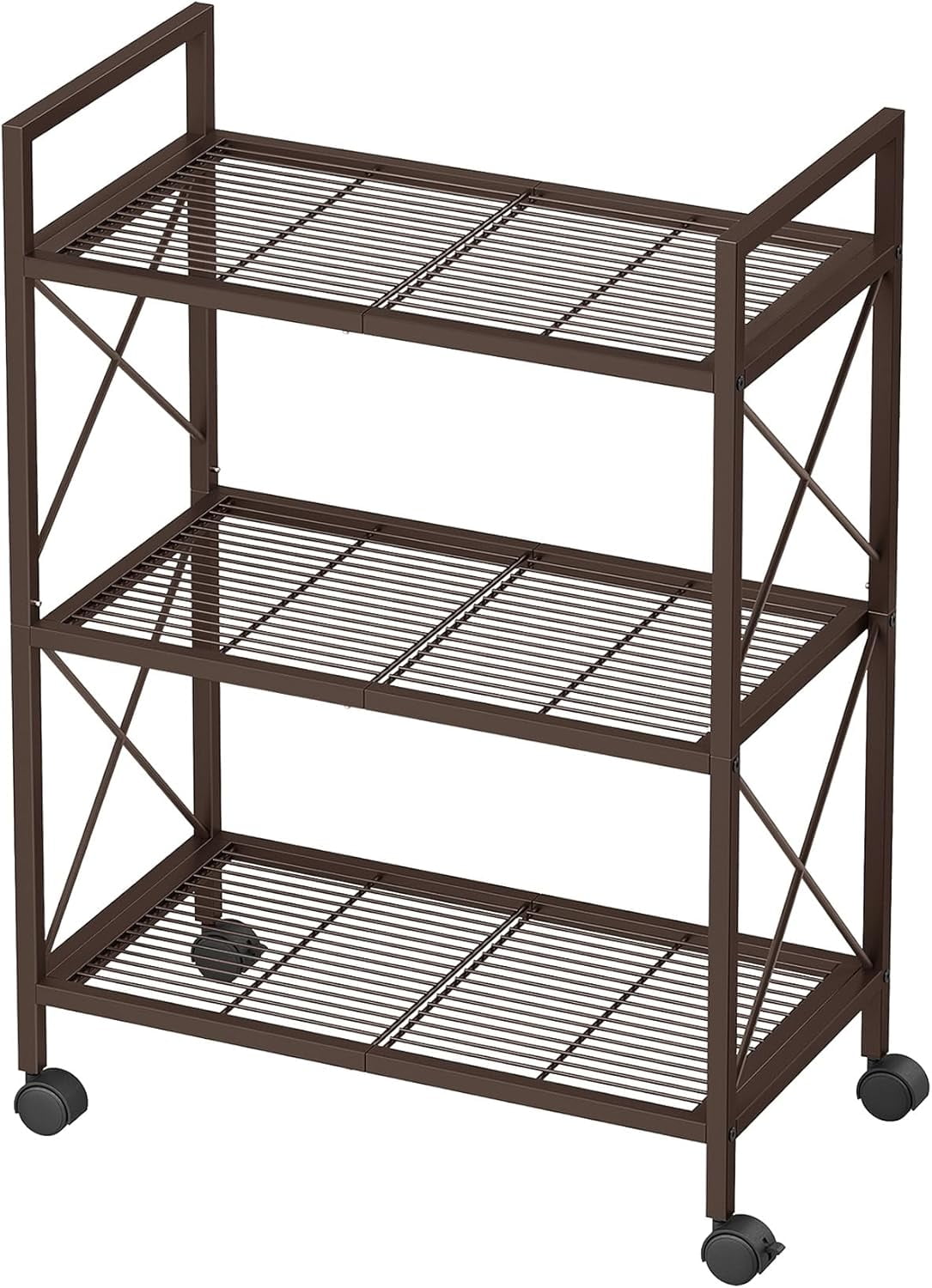 vhibuon 3-Tier Metal Storage Rack with Wheels Mesh Shelving Unit with X ...