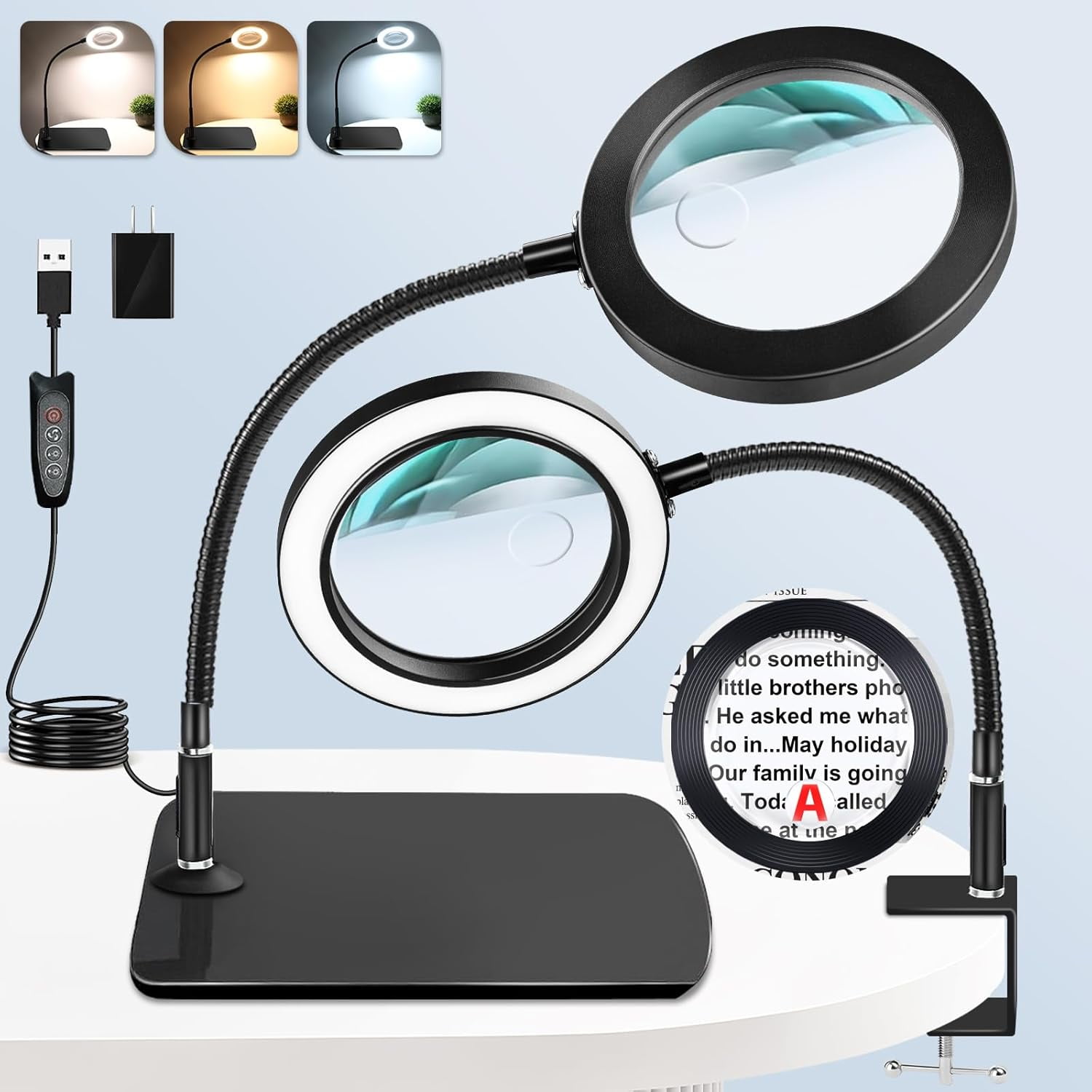 vhibuon 30X 10X Magnifying Glass with Light and Stand 2 in 1 Magnifying ...
