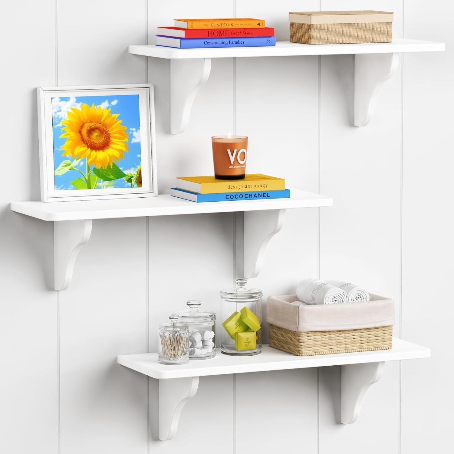 Hltser Decorative Wall Shelves for Living Room 24 Inch White Floating ...