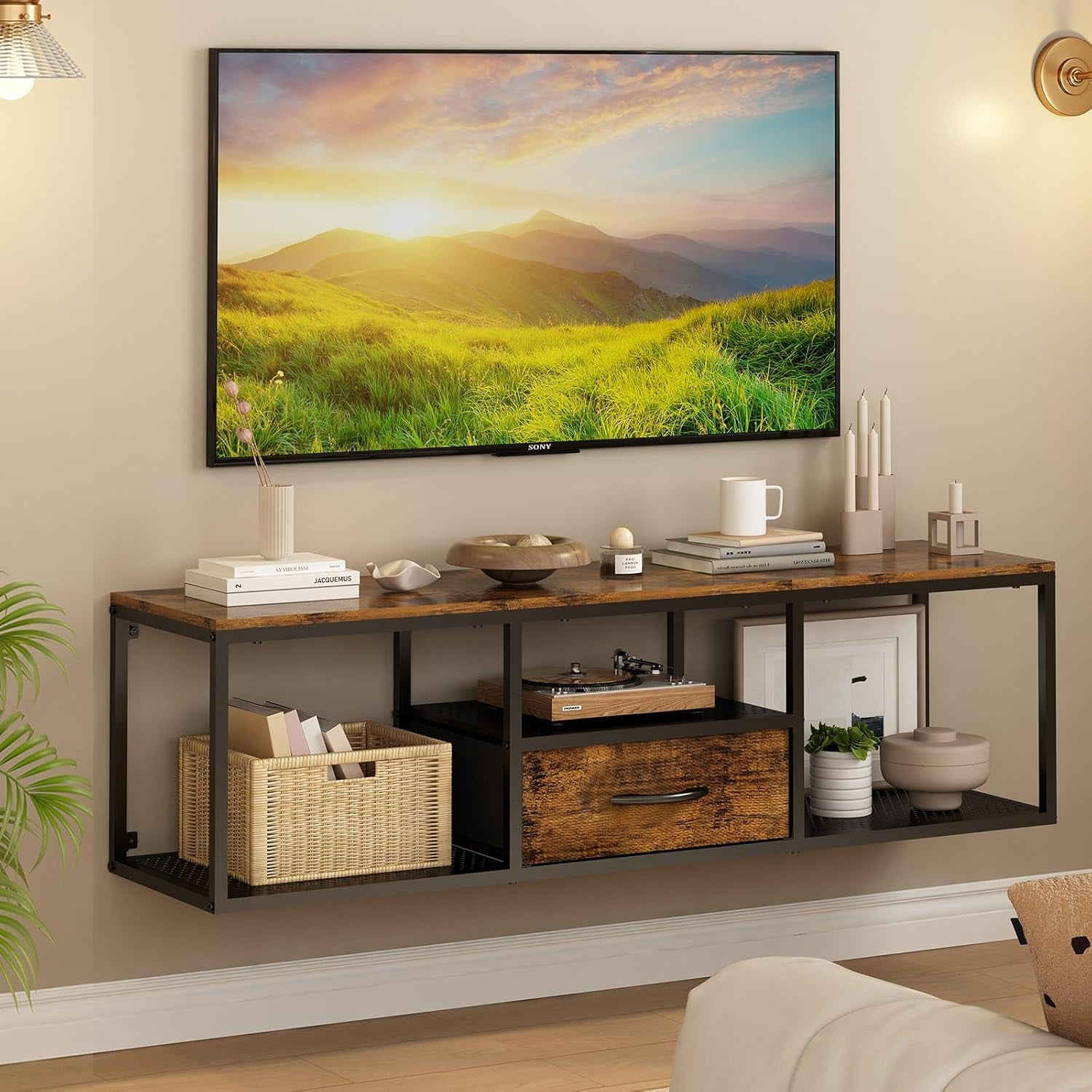 dxynlzq Floating Wall TV Stand Wall Mounted TV Stand with Storage ...