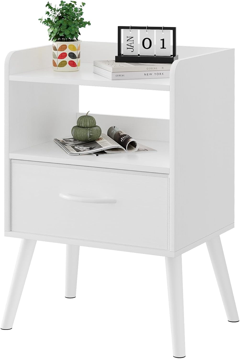 vhibuon LTKIF Nightstand with Open Shelf Small Night Stand Bedroom Bedside with Fabric Drawer ...