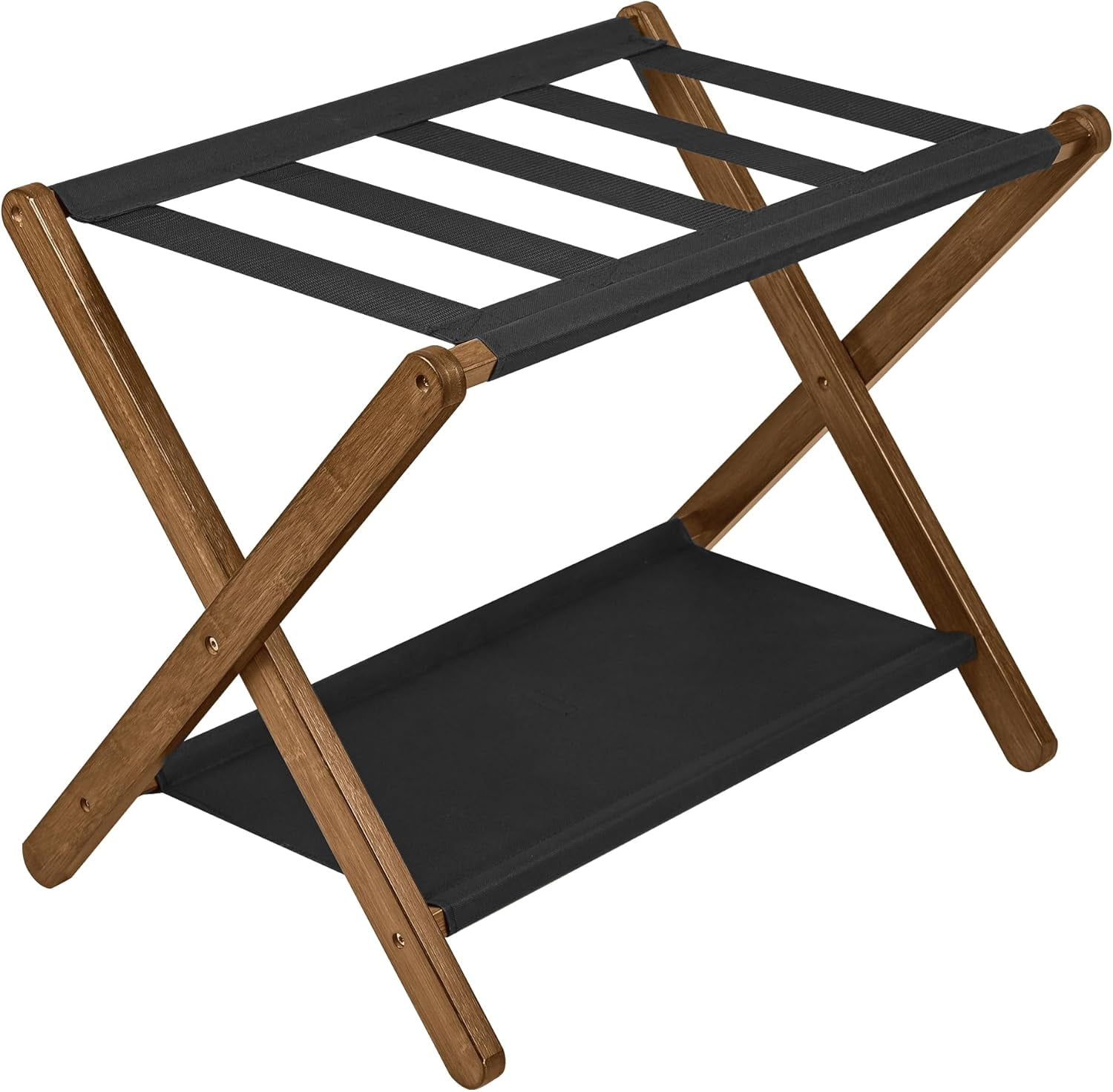 Luggage Rack, Folding Suitcase Stand with Storage Shelf,Bamboo Luggage ...