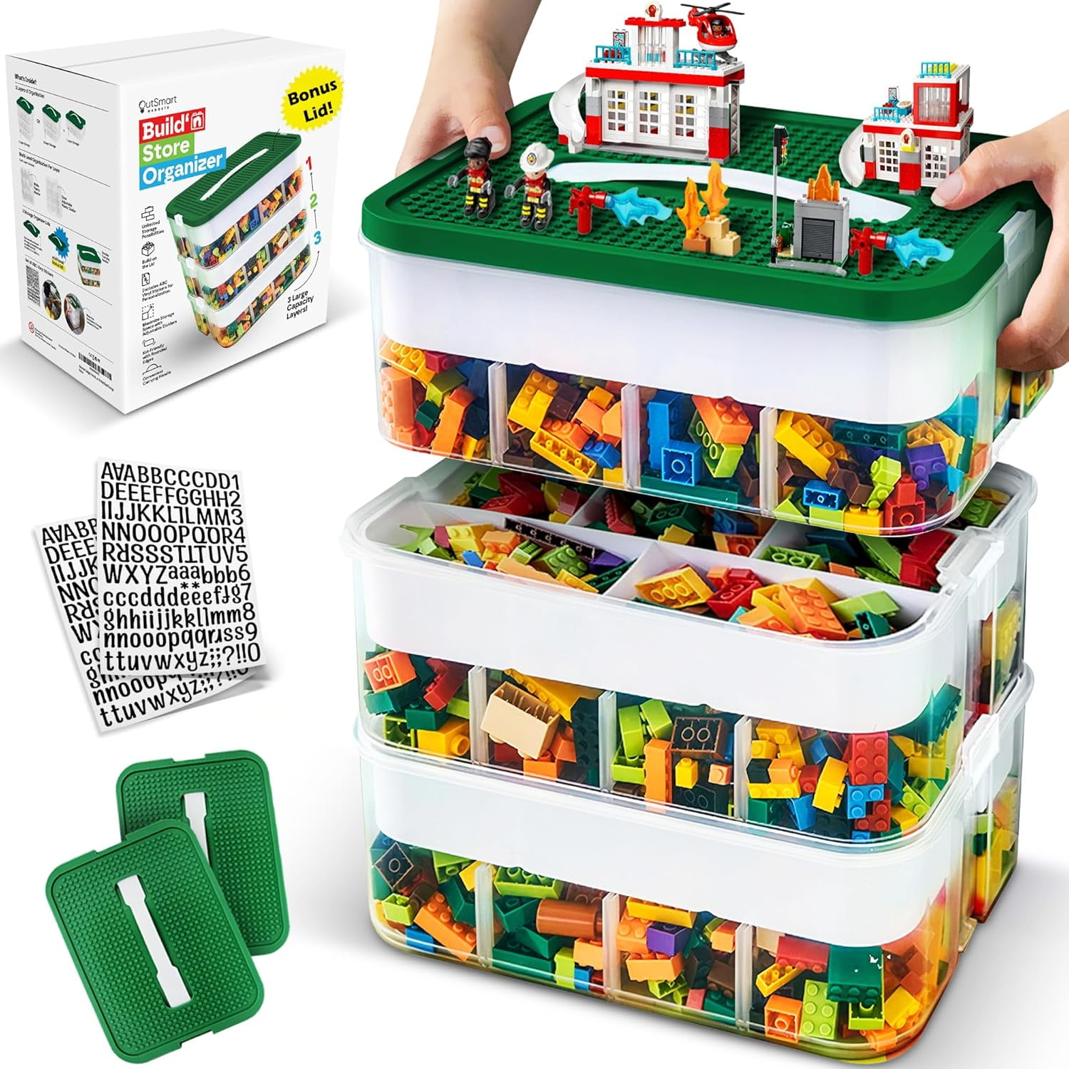 vhibuon Plastic Stackable Toy Storage Organizer Bin for Building Bricks ...